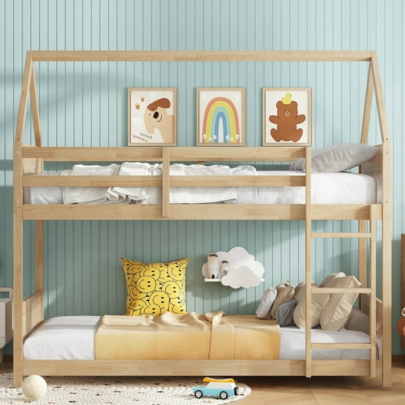 Harper & Bright Designs Floor Bunk Bed Twin over Twin with Headboards ...