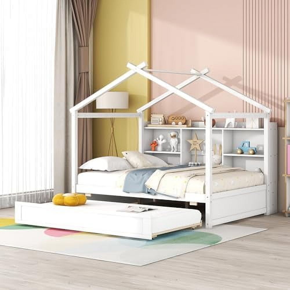 Harper & Bright Designs Full Size House Bed with Trundle, Wood Full ...