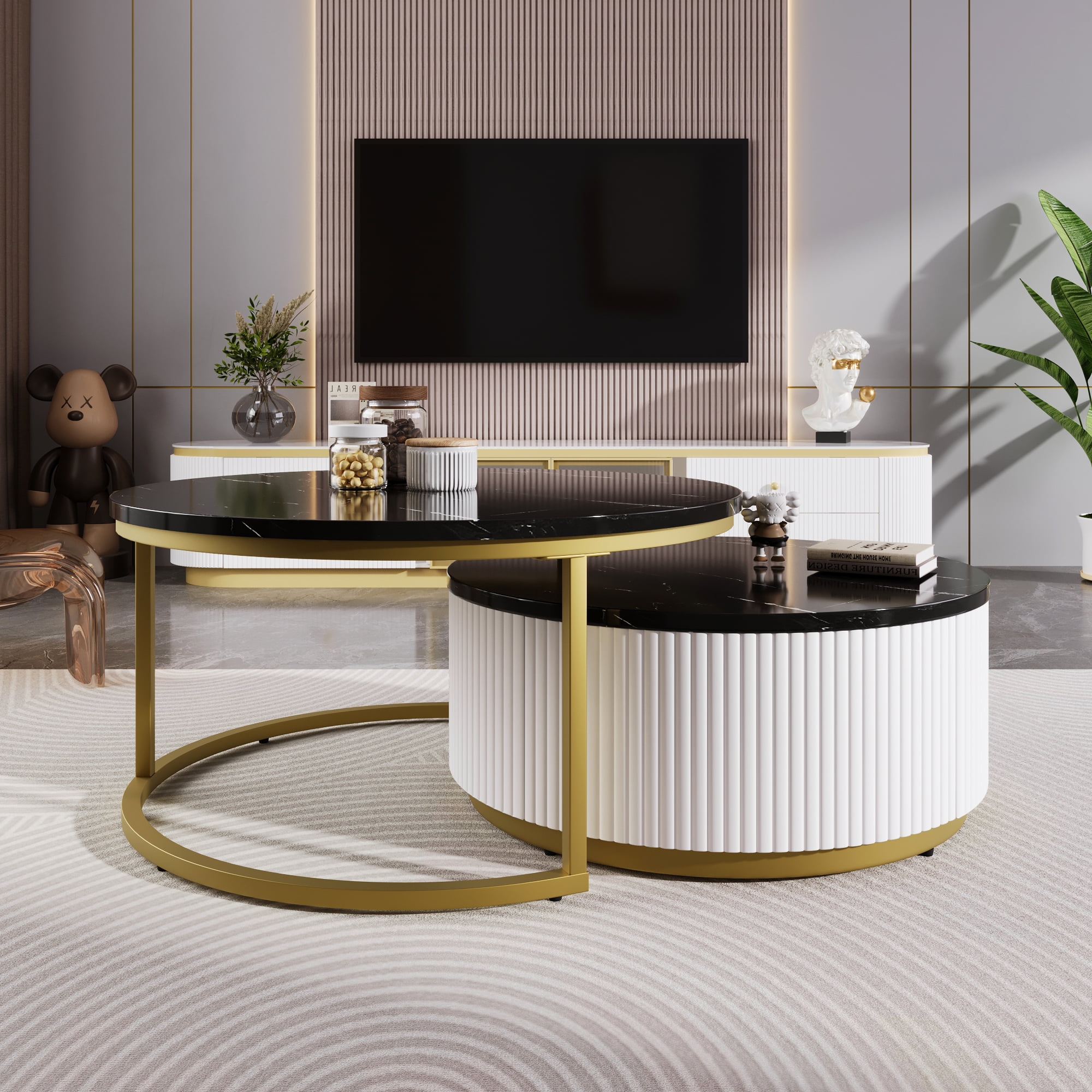 Harper & Bright Designs Gold Round Nesting Coffee Table Set of 2 ...