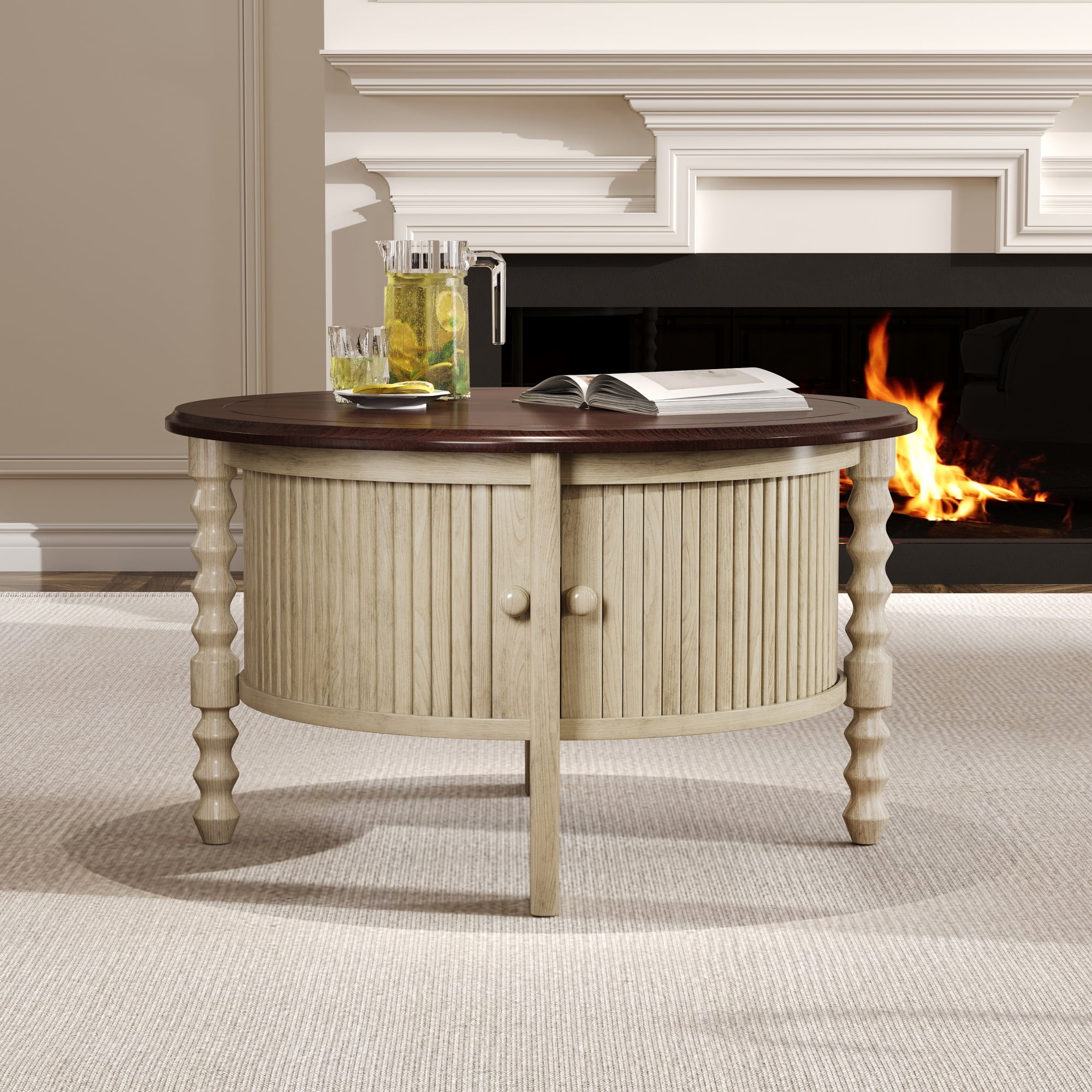 Harper & Bright Designs Mid Century Round Coffee Table with Storage ...