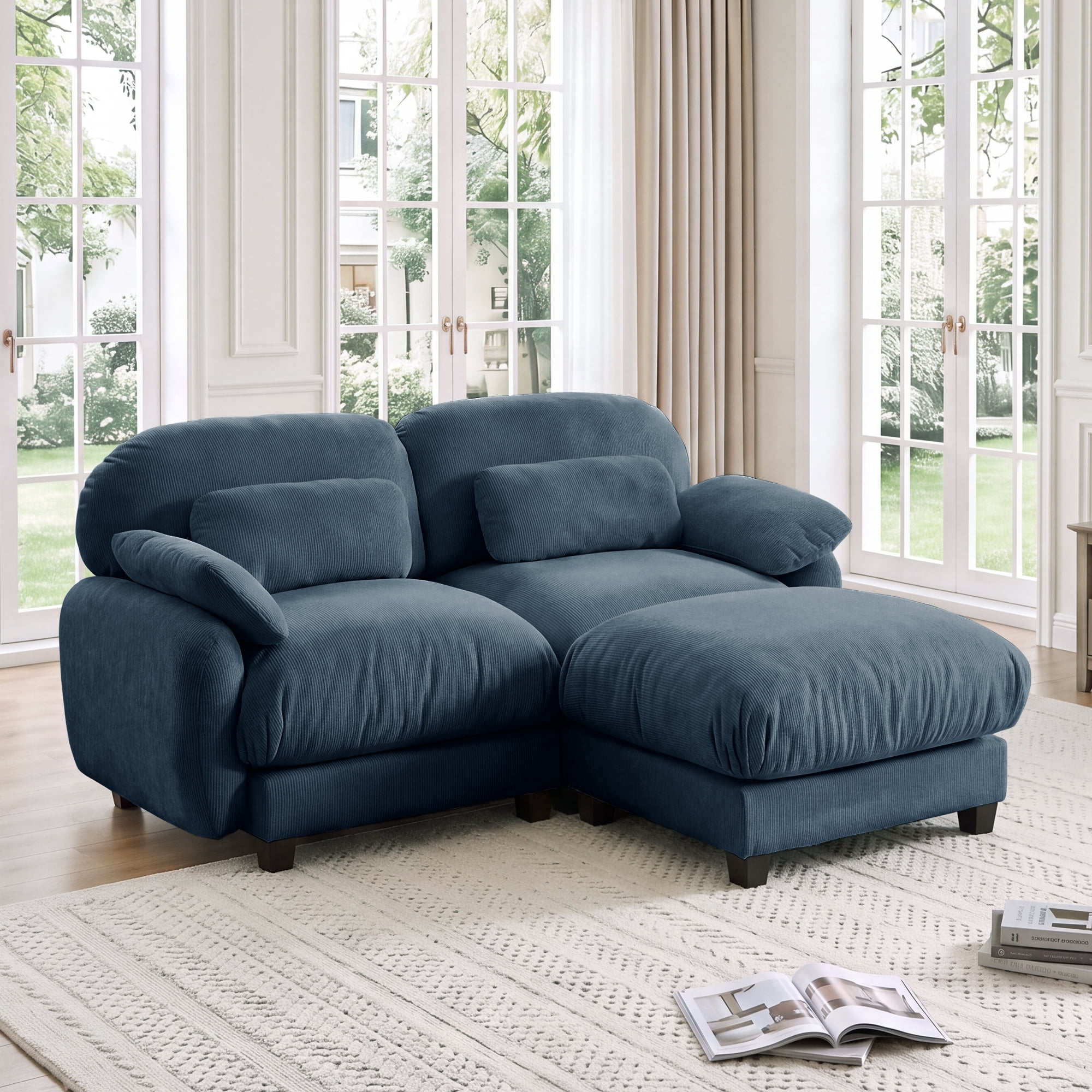 Harper & Bright Designs Modern Loveseat Sofa with Ottoman, 2 Seater ...