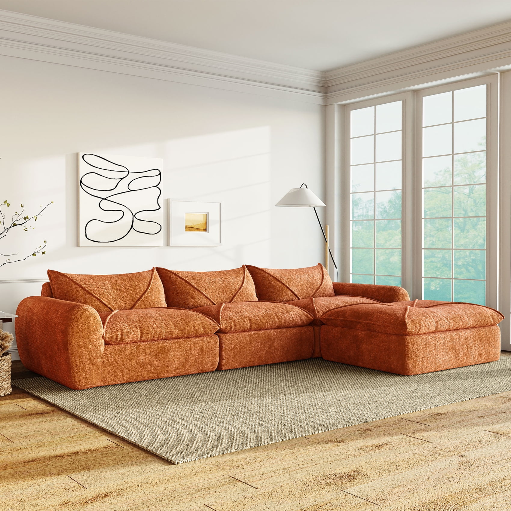 Harper & Bright Designs Modular Foam Sectional with Ottoman, Chenille 4 ...