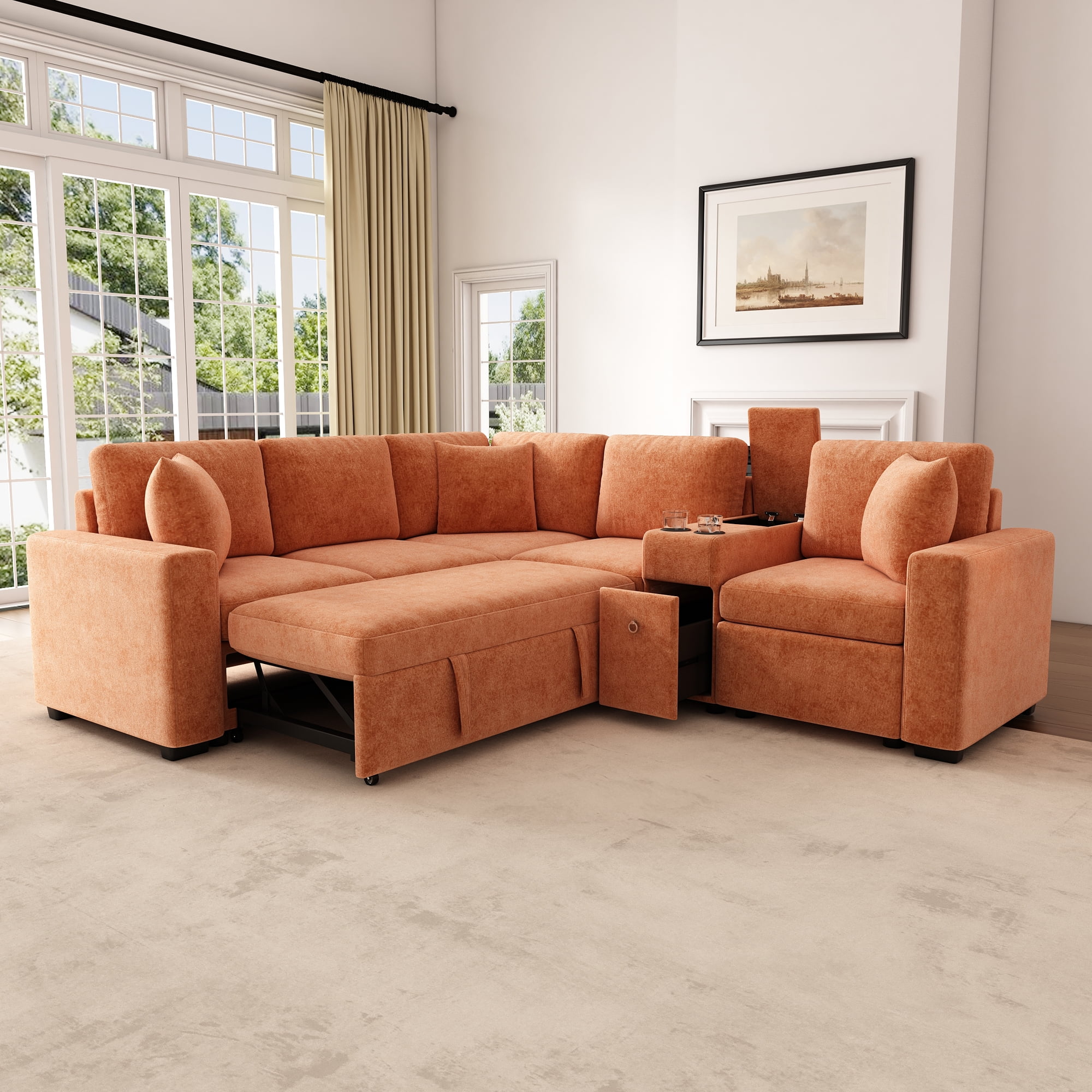Harper & Bright Designs Modular Sectional Sofa with Pull Out Bed ...