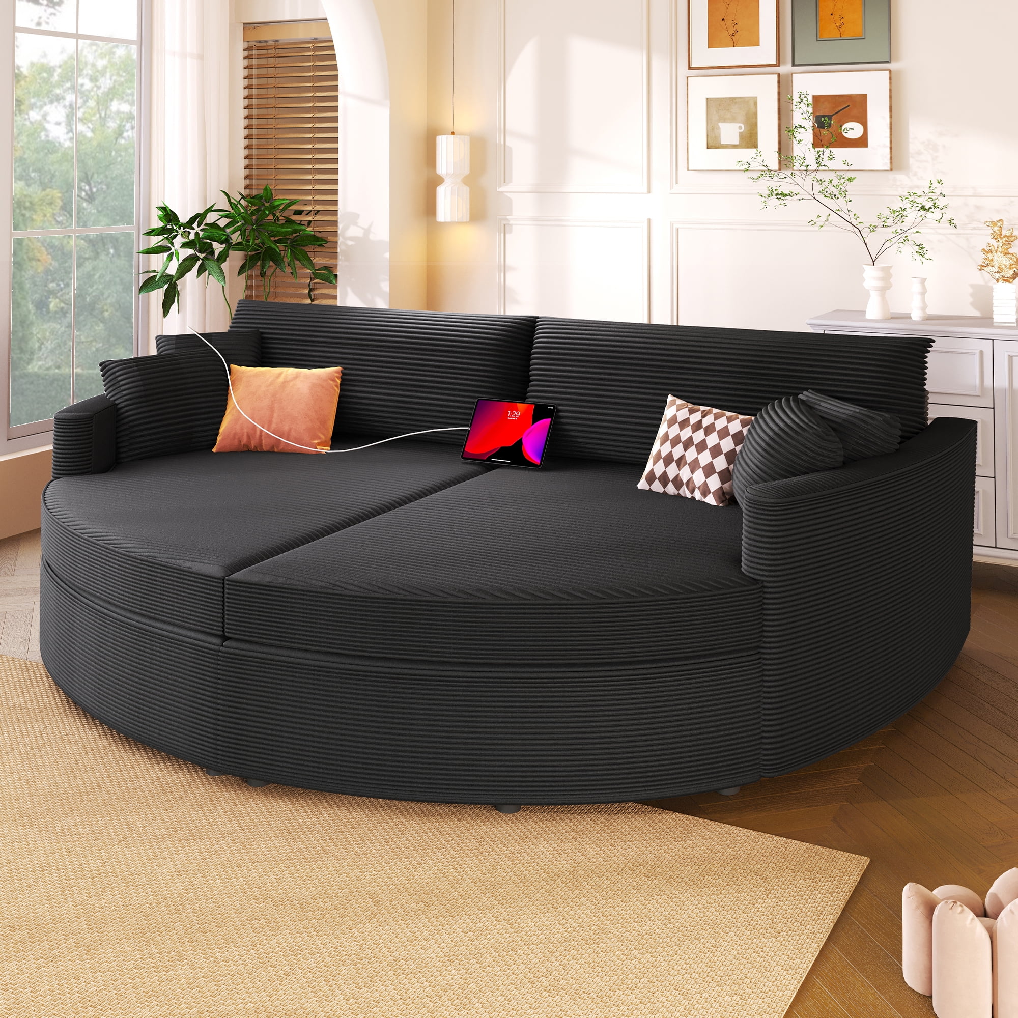 Harper & Bright Designs Oversized Double Chaise Lounge Sofa, Corduroy ...