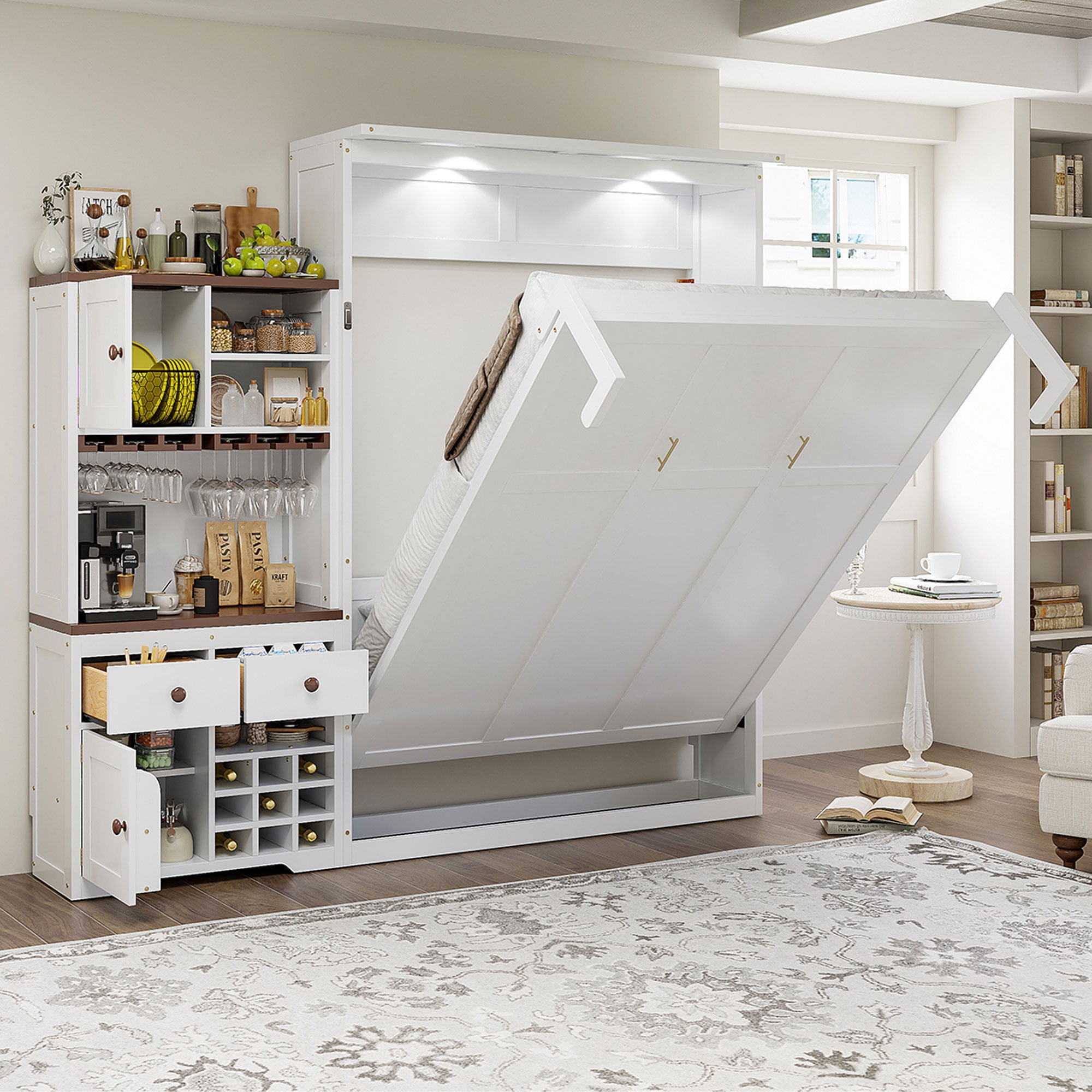 Harper & Bright Designs Queen Size Murphy Bed with Cabinet and LED ...