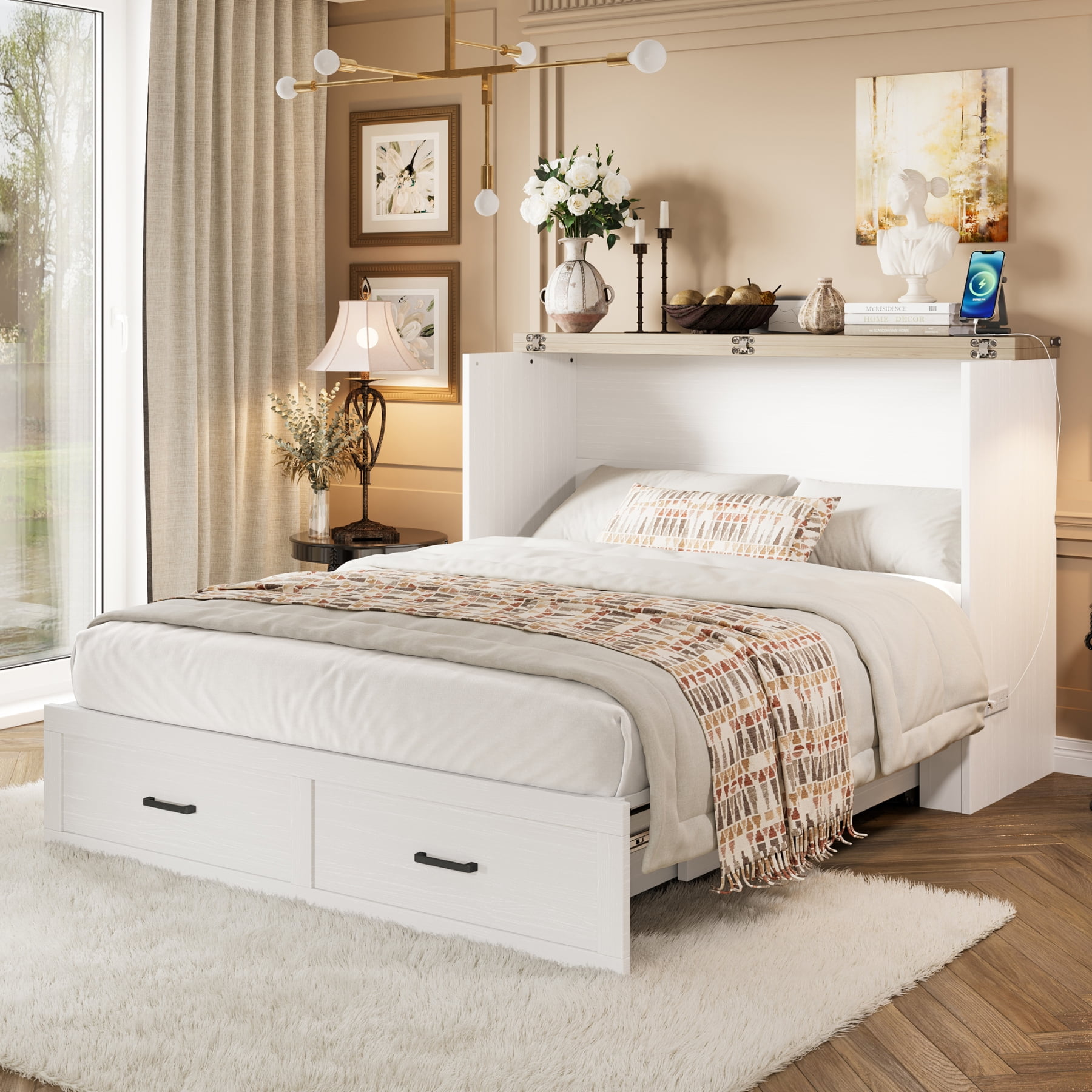 Harper & Bright Designs Queen Size Murphy Bed, Murphy Bed Queen with ...