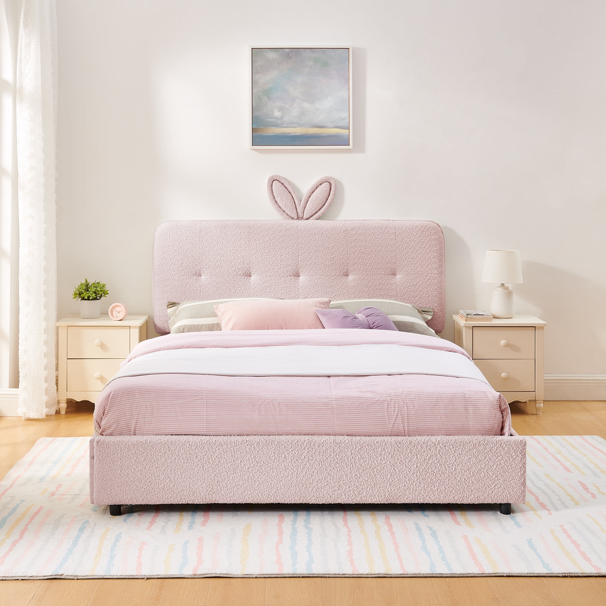 Harper & Bright Designs Queen Size Upholstered Rabbit Ear Platform Bed ...