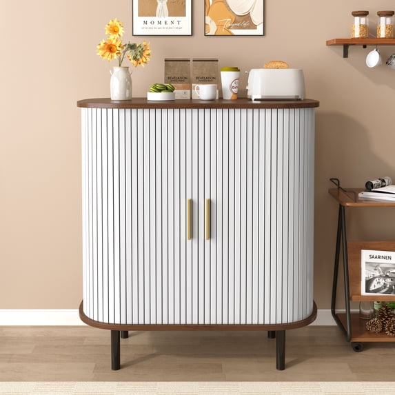 Harper & Bright Designs Small Fluted Coffee Bar Cabinet with Wine Racks ...