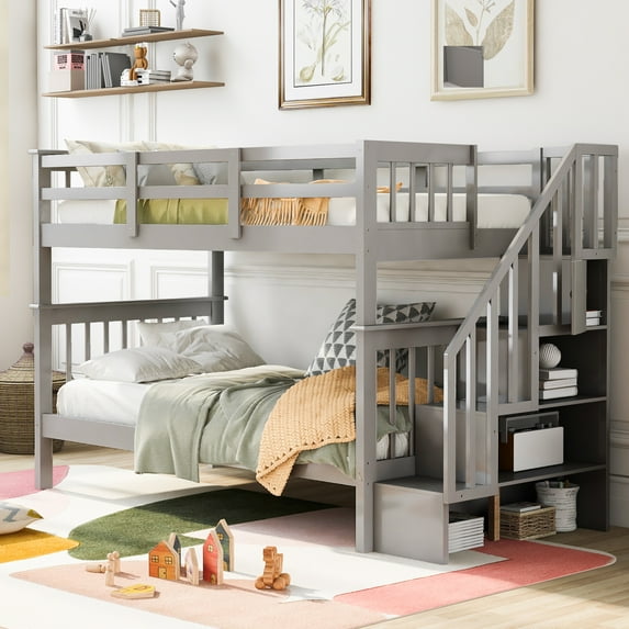 Harper & Bright Designs Stairway Twin Over Twin Bunk Bed with Storage ...