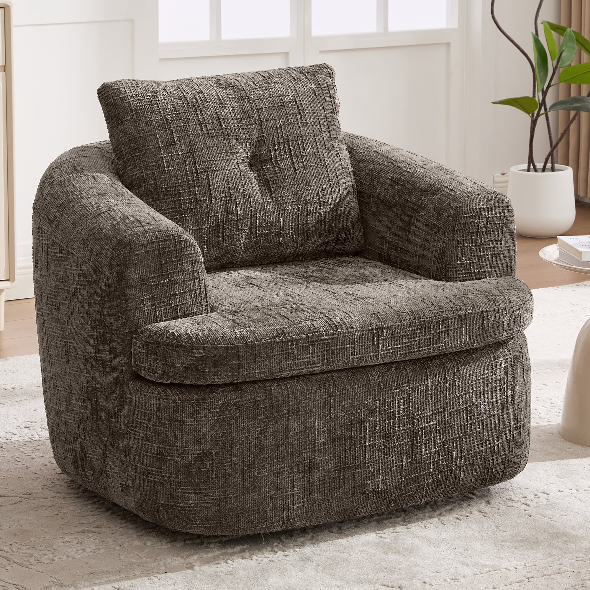 Harper & Bright Designs Swivel Accent Chair, Small Chenille Barrel ...