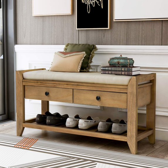 Harper & Bright Designs TREXM Shoe Rack with Cushioned Seat and Drawers ...