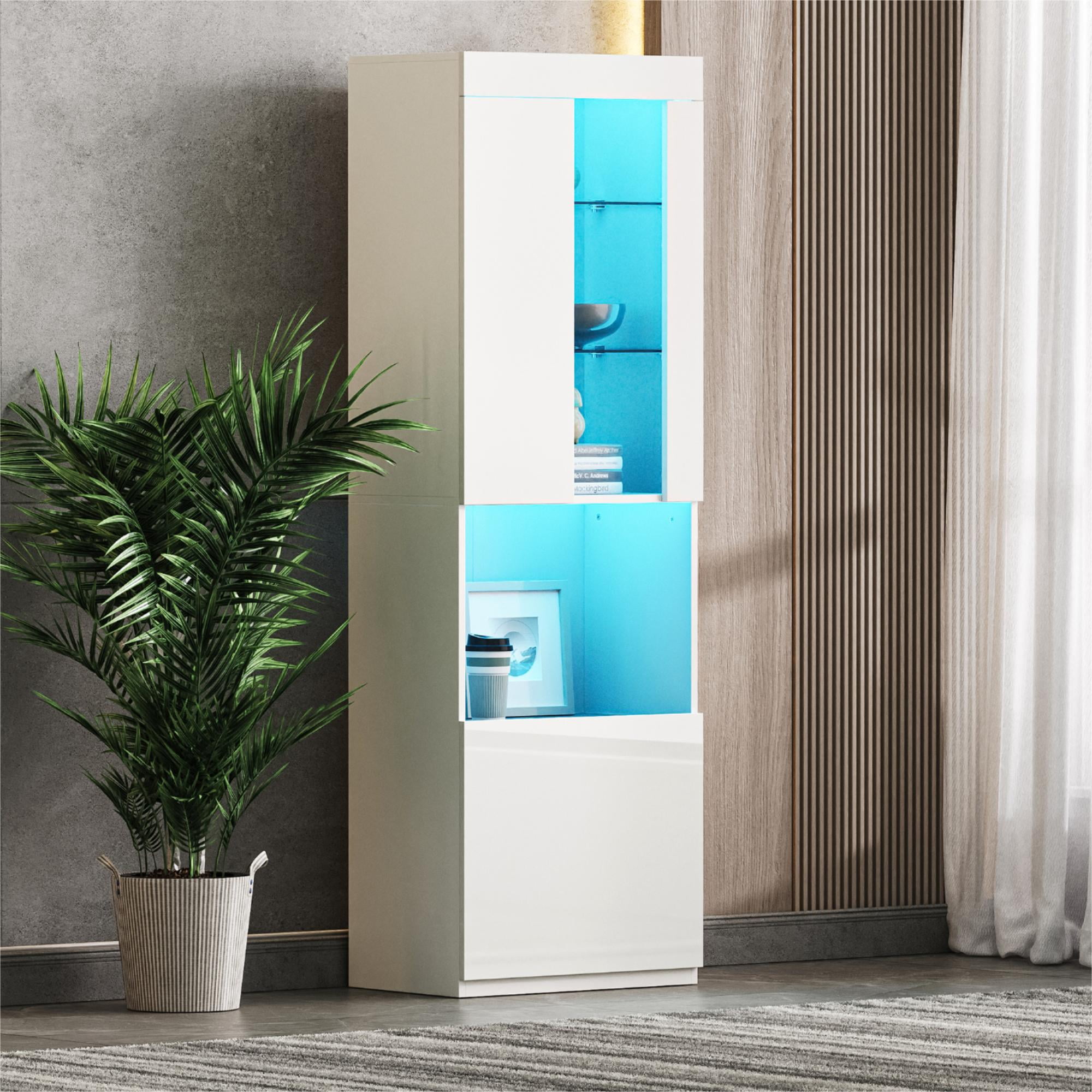 Harper & Bright Designs Tall Storage Cabinet with LED Lights, Pantry ...