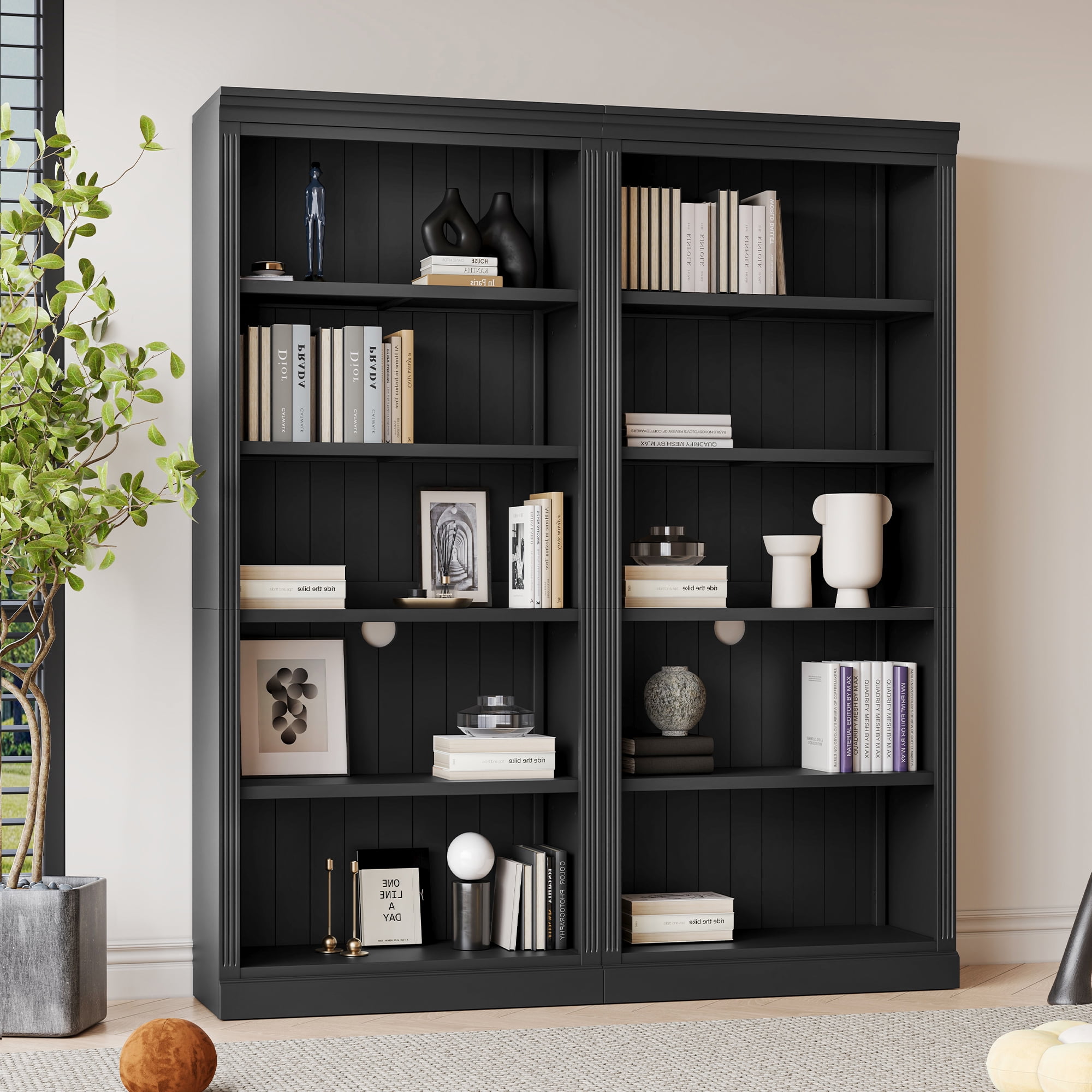 Harper & Bright Designs Tall Wood Bookcase Set of 2 with Light Strip, 5 ...