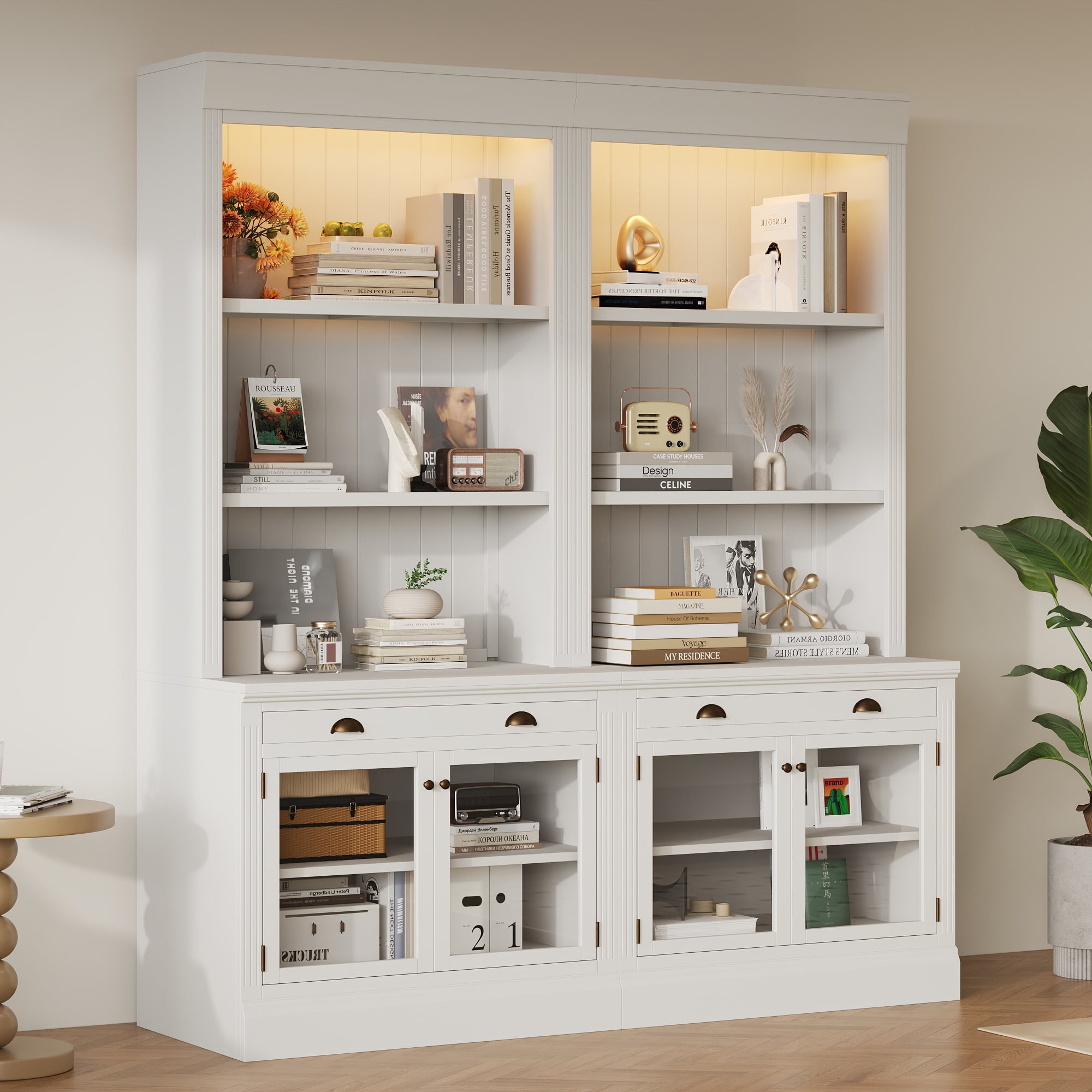 Harper & Bright Designs Tall Wood Bookshelf Set of 2, Bookcases with ...