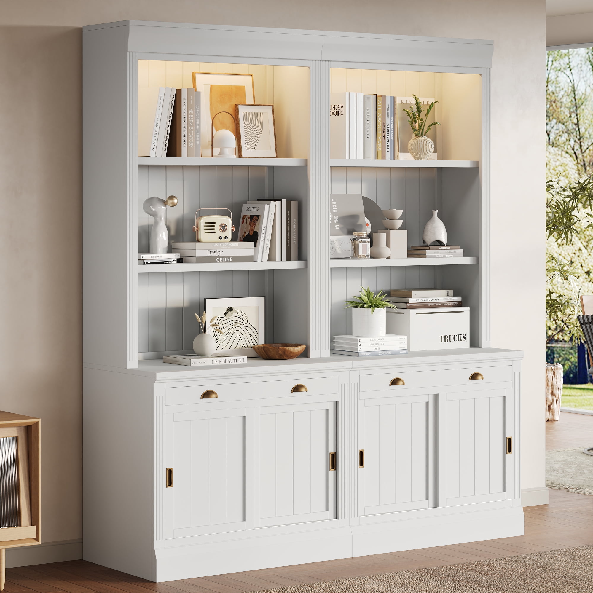 Harper & Bright Designs Tall Wood Bookshelf Set of 2, Bookcases with ...