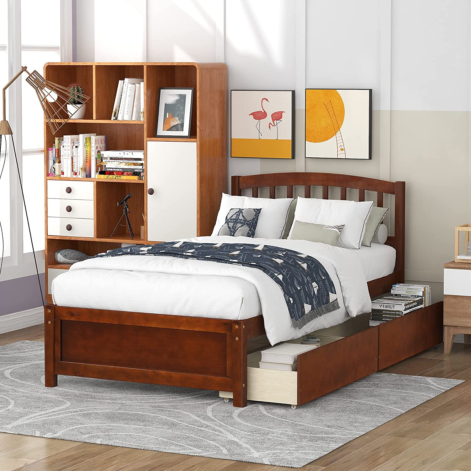 Harper & Bright Designs Twin Bed Frame, Wood Platform Bed with Storage ...