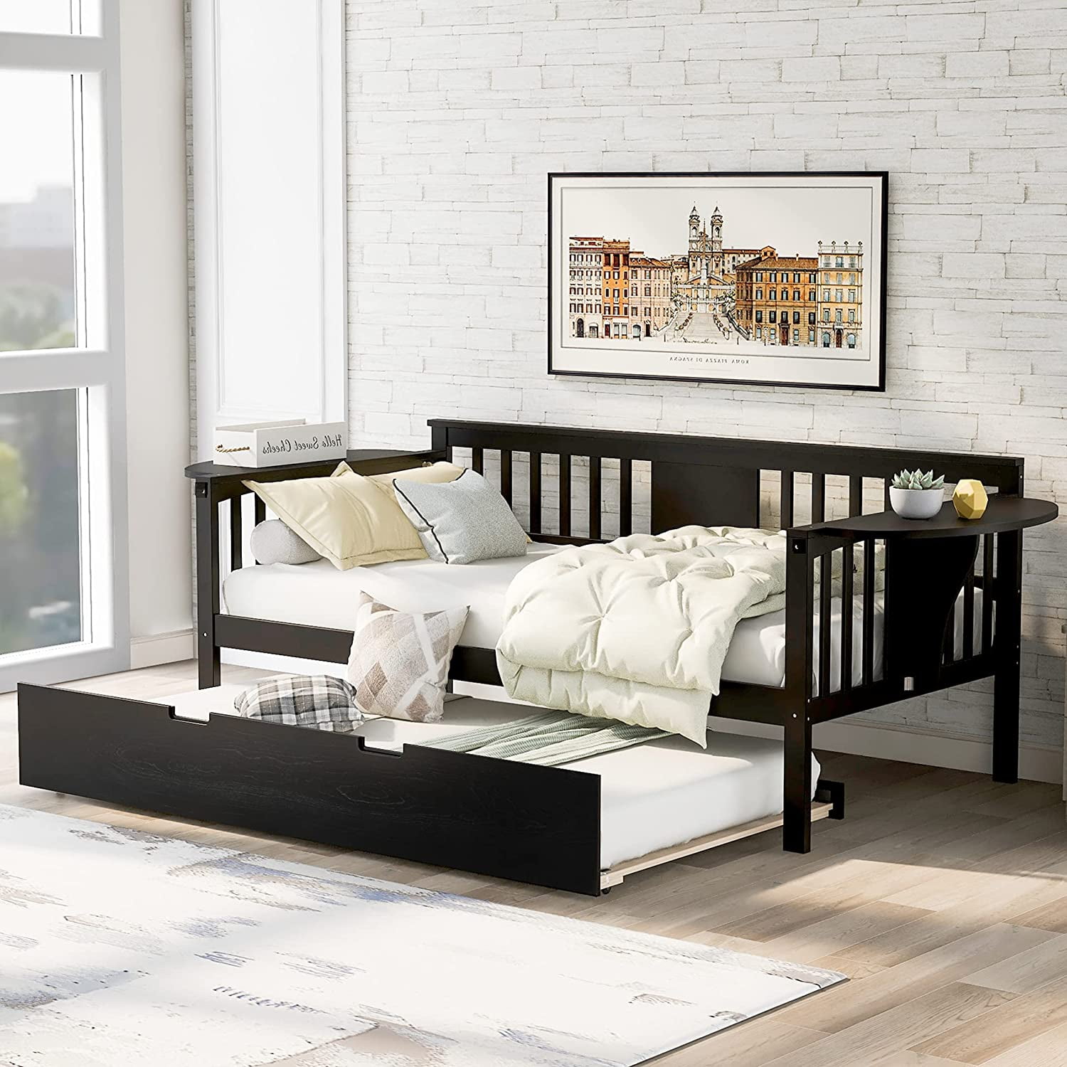 Harper & Bright Designs Twin Daybed with Trundle Bed, Wood Twin Size ...