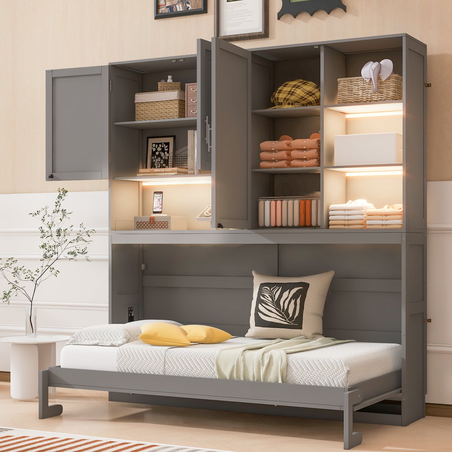 Harper & Bright Designs Twin Murphy Bed Wall Bed with Top Cabinet, Twin ...