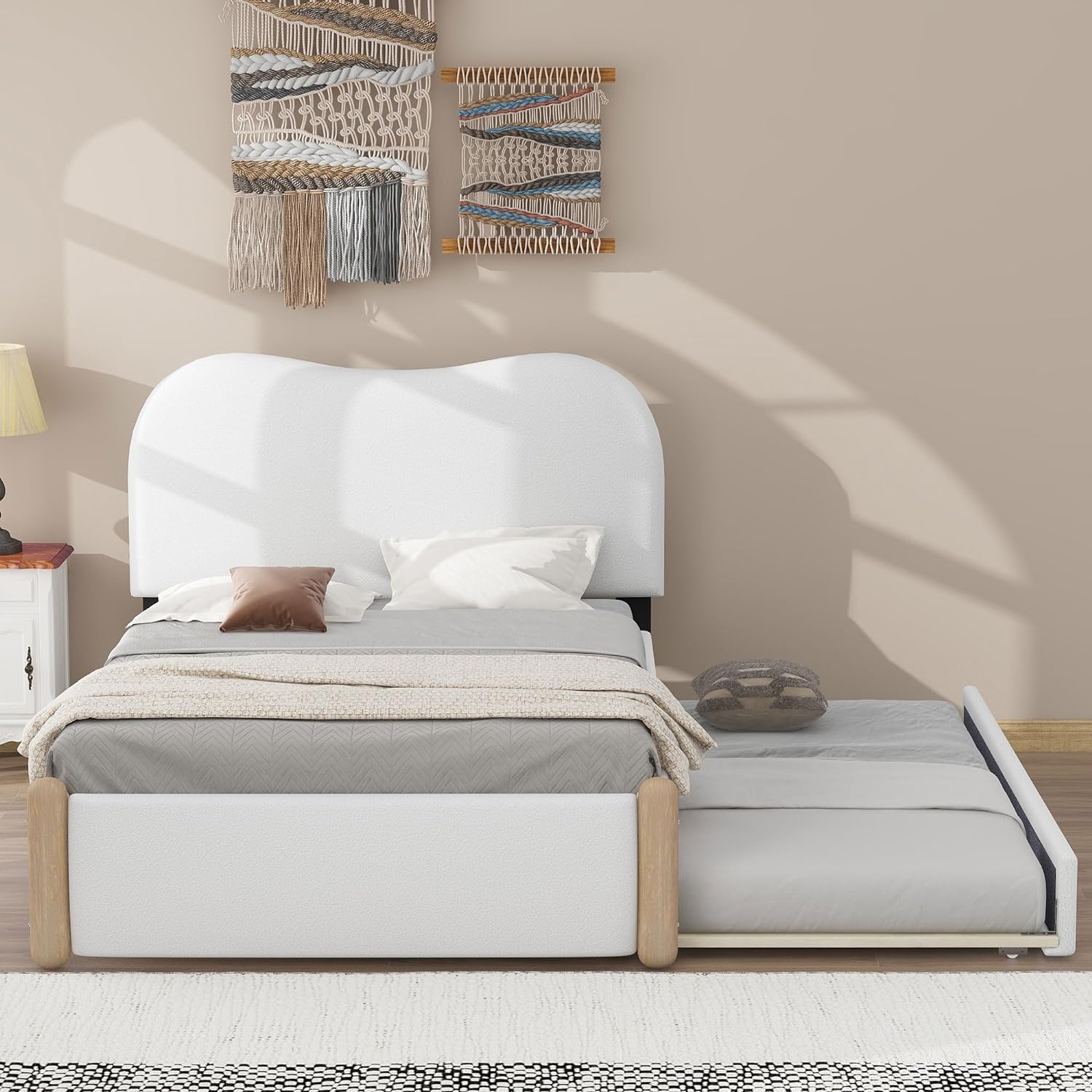 Harper & Bright Designs Twin Size Bed Frame with Trundle, Upholstered ...