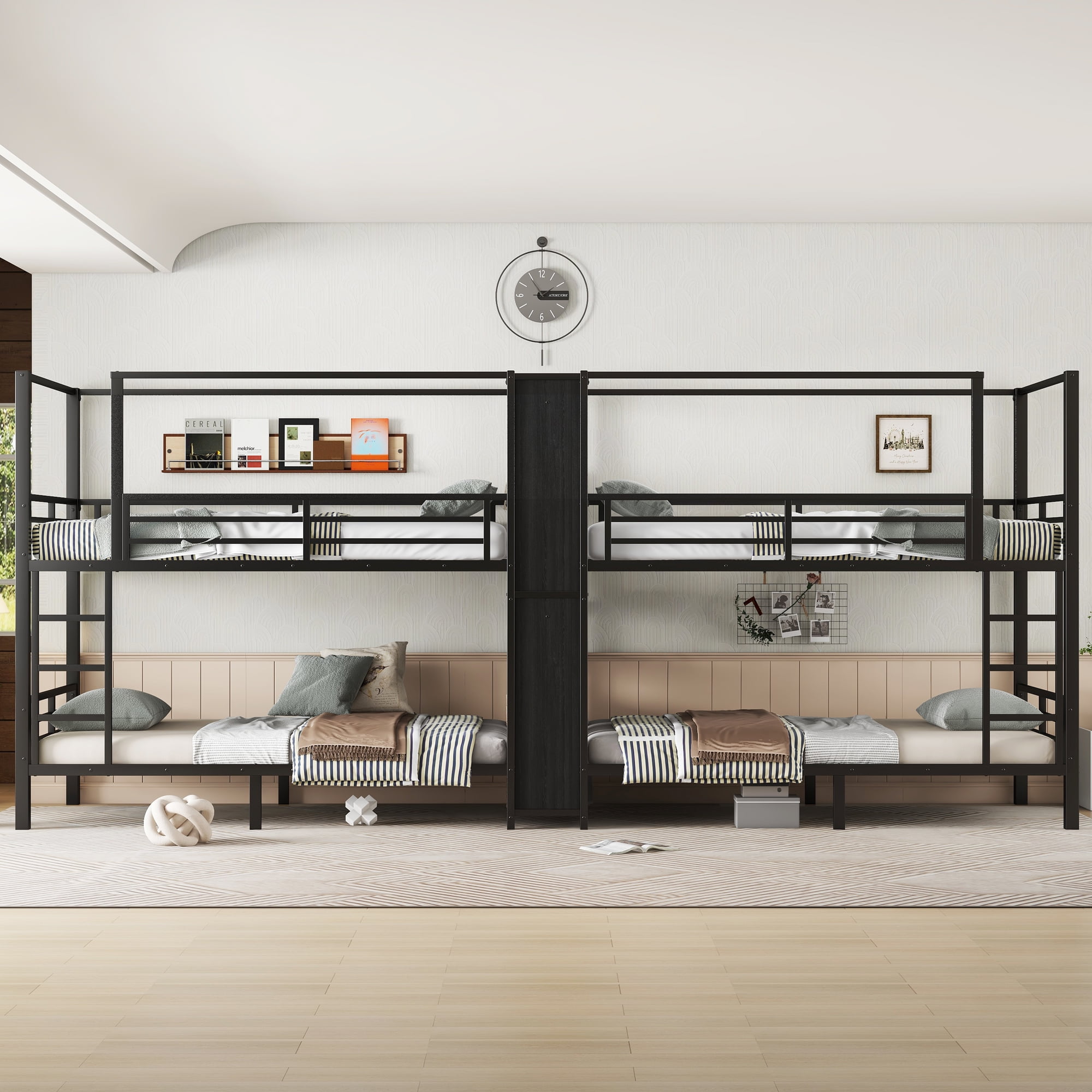 Harper & Bright Designs Twin Size Quadruple Metal Bunk Bed with Built ...
