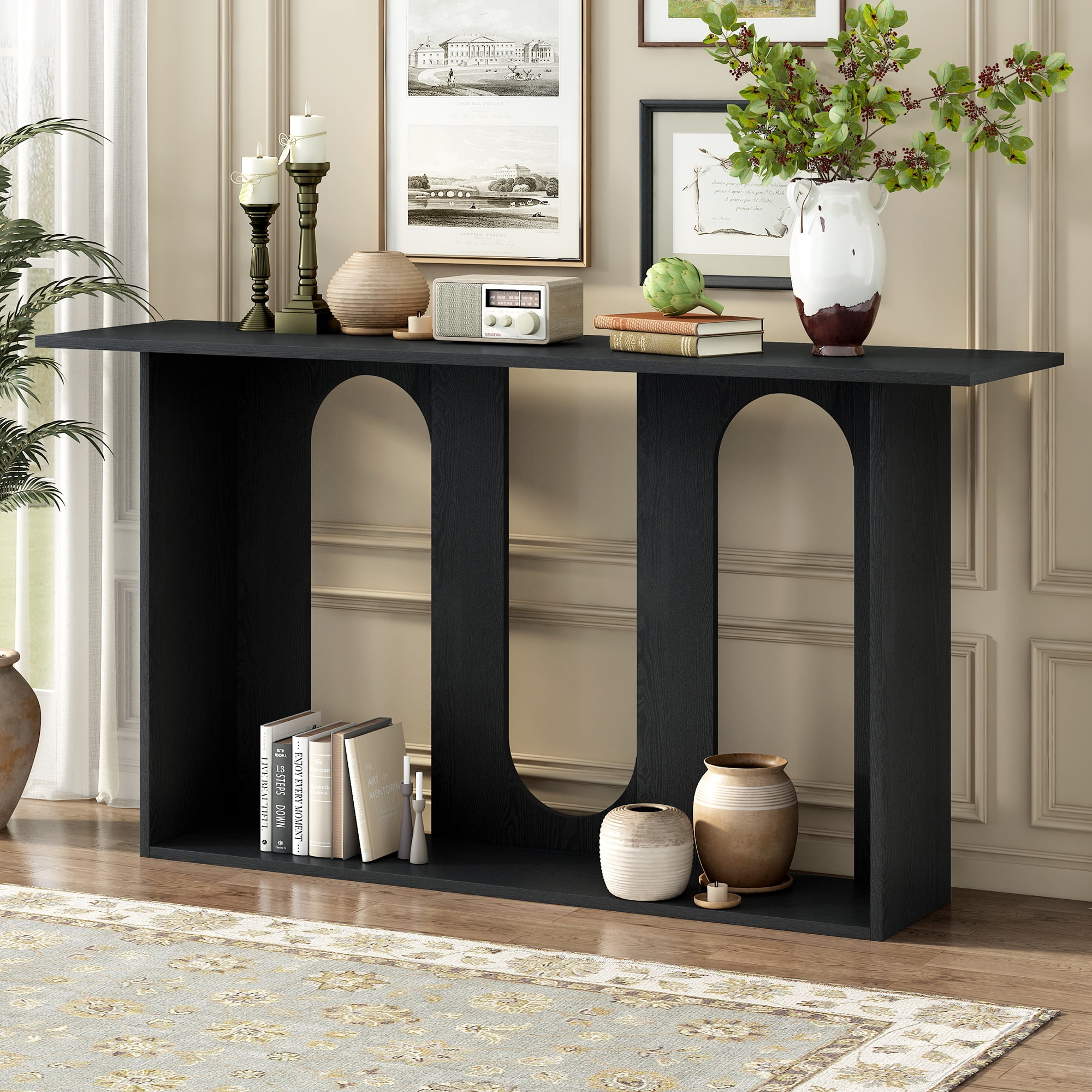 Harper & Bright Designs Wood Curved Console Table with Shelf , Modern ...