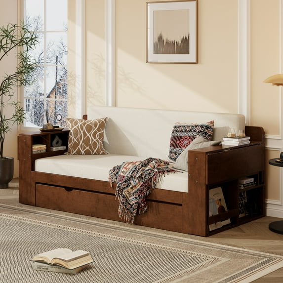 Harper & Bright Designs Wood Queen Daybed with Pop Up Trundle ...