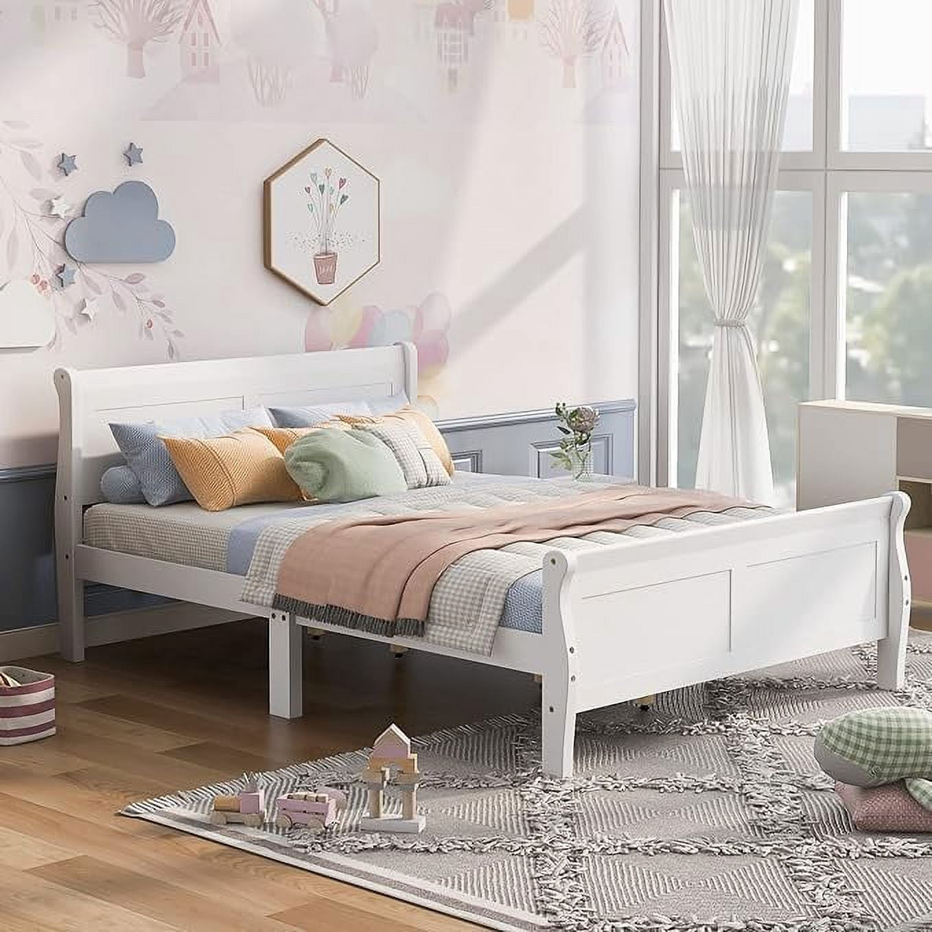 Harper & Bright Designs Wood Queen Size Bed Frame with Headboard and ...