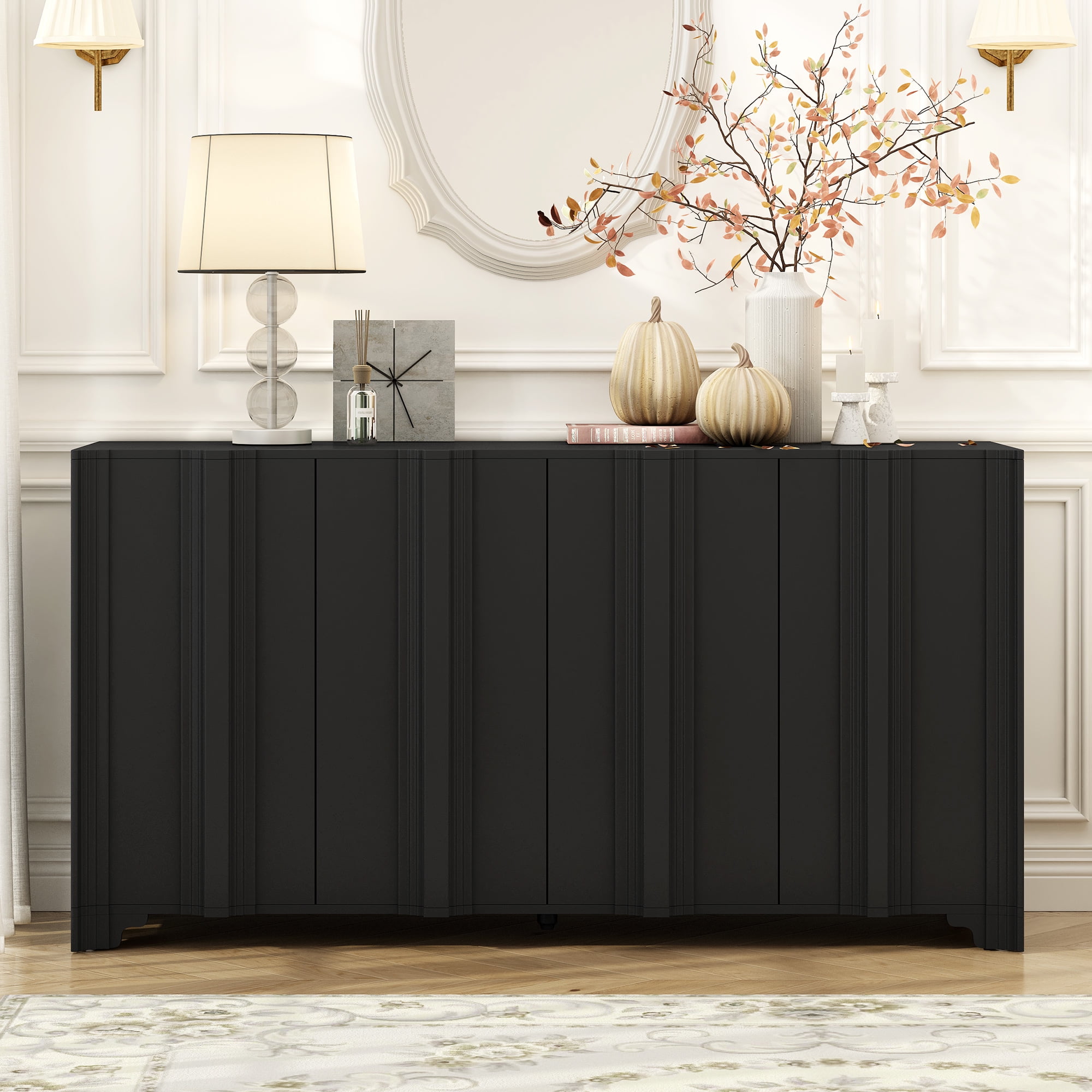 Harper & Bright Designs Wood Sideboard Cabinet with Storage, Fluted ...