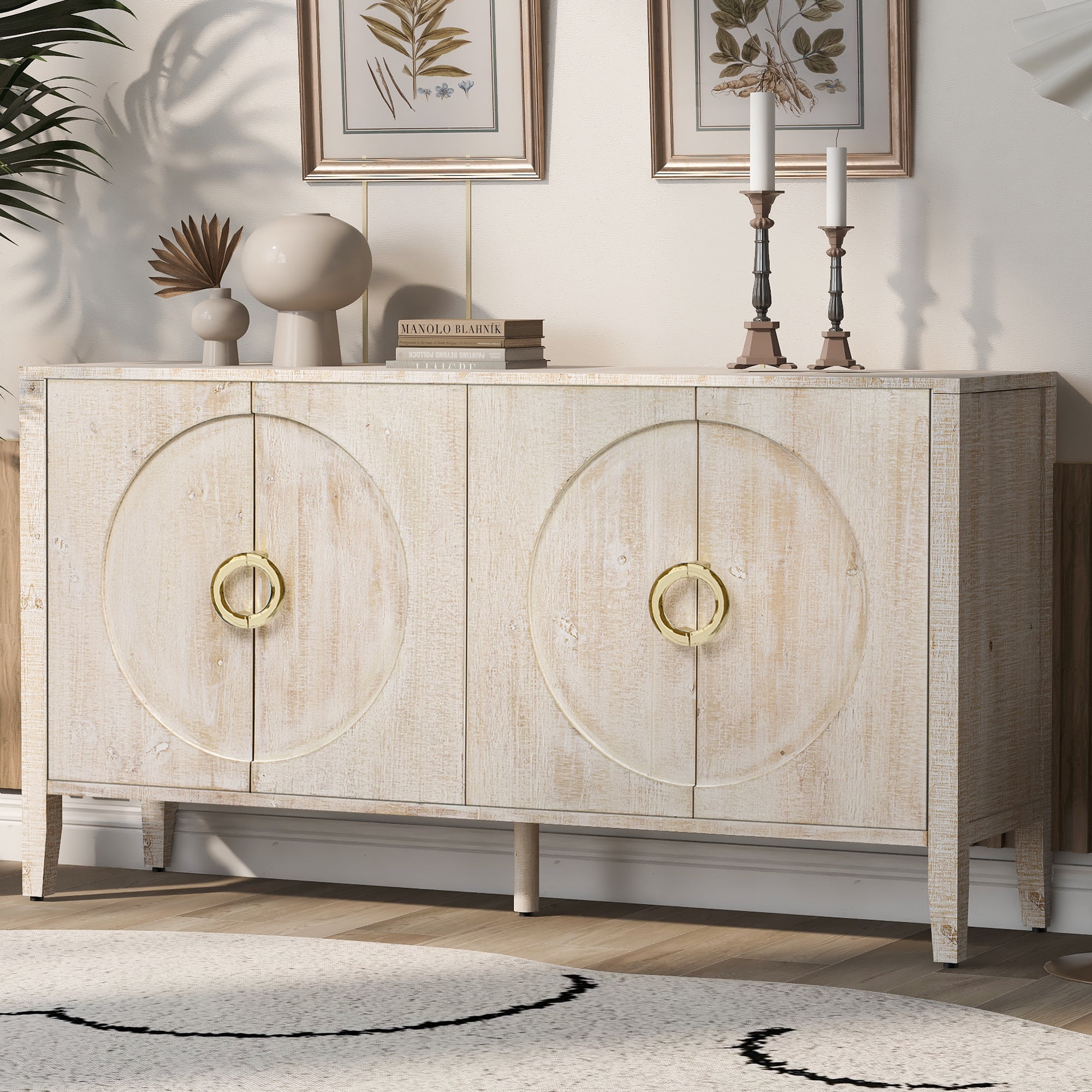 Harper & Bright Designs Wood Sideboard Cabinet with Storage, Unique ...