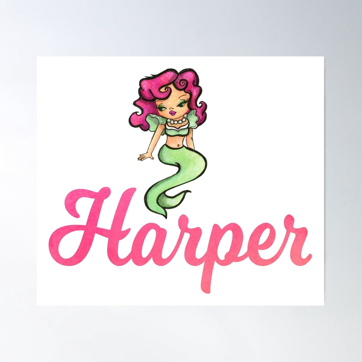 Harper Girls Name With Vintage Mermaid Poster Wall Art, Modern Wall ...