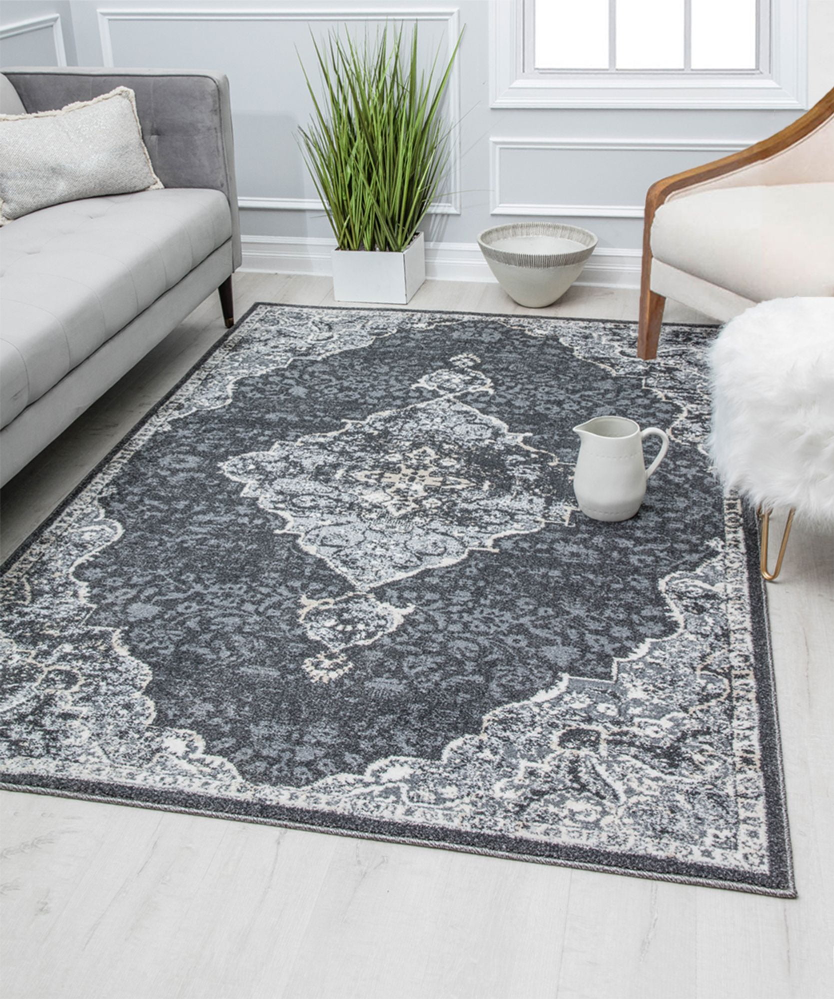 Harper HY50D Black Velvet Petunia Transitional Vintage Gray Area Rug, 5 ...
