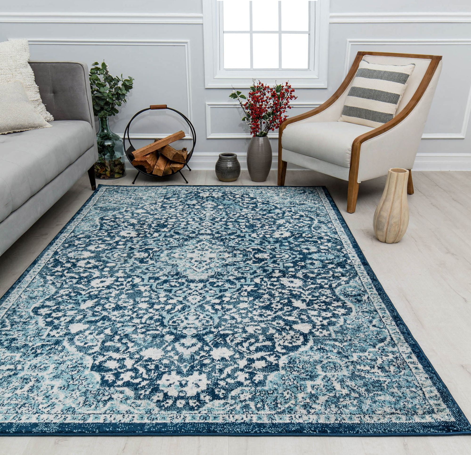 Harper HY50N Mozart Blue Abstract Vintage Blue Area Rug, 2'6" x 8 ...