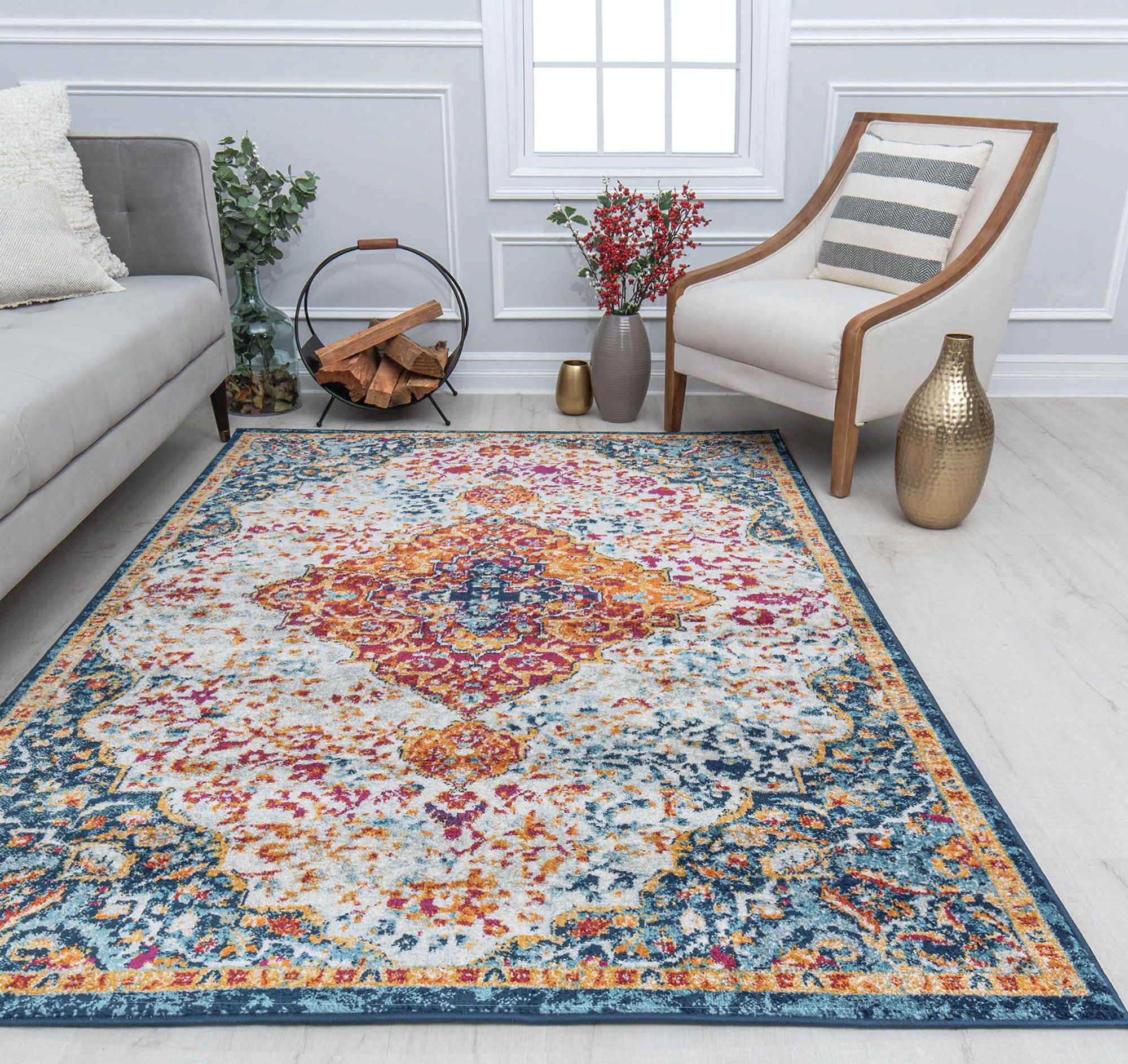 Harper HY50P Vivid Beauty Abstract Vintage Blue Area Rug, 5'3" x 7'0 ...