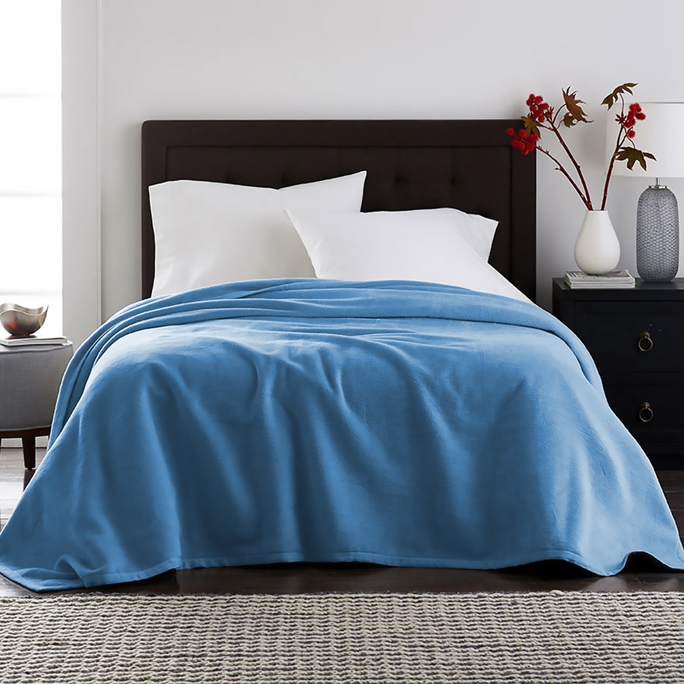 Harper Lane Plush Fleece Blue Bed Blanket, Full/Queen - Machine ...