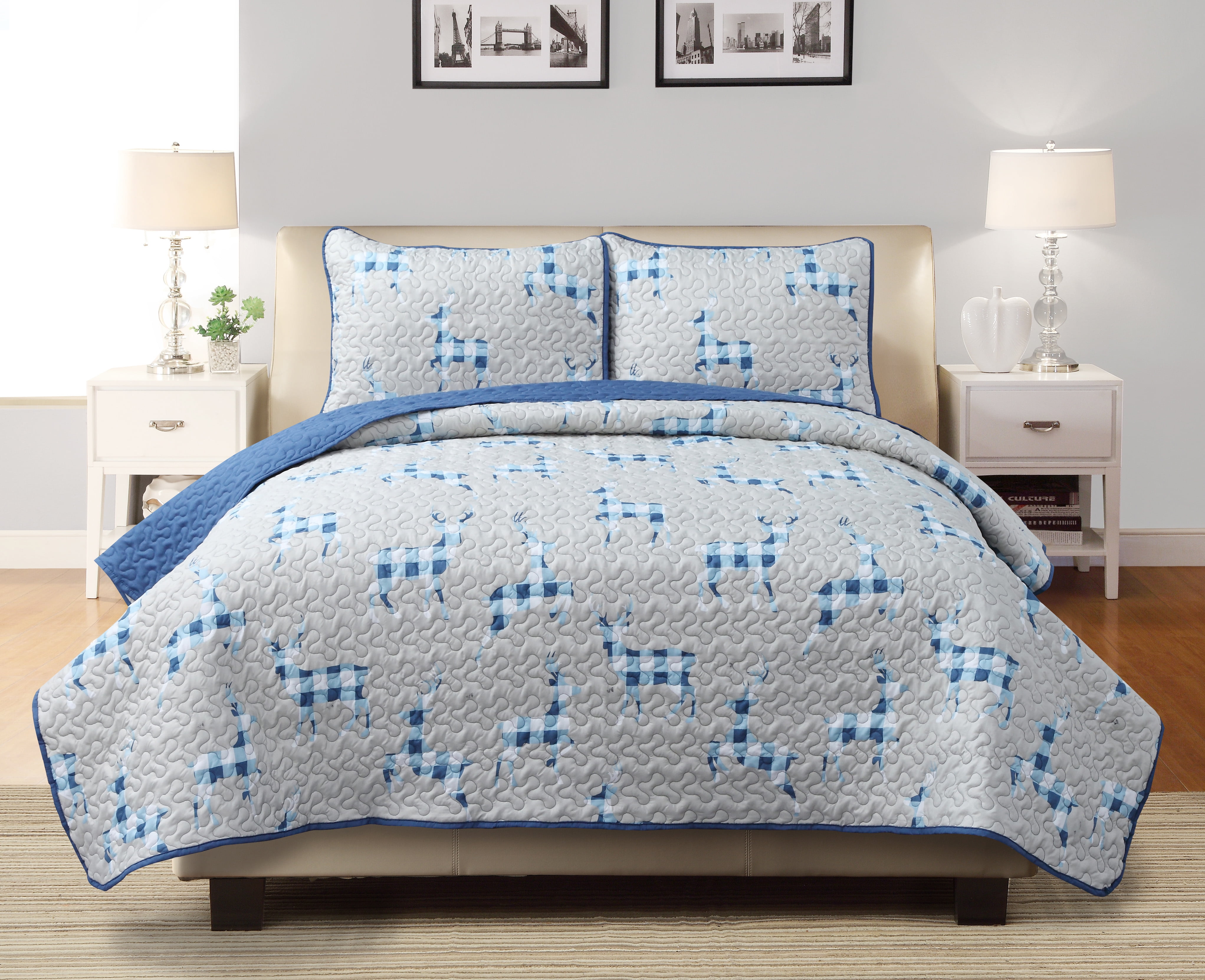 Harper Lane Quilt Set, Full/Queen, Blue/Grey, 3 Piece - Walmart.com