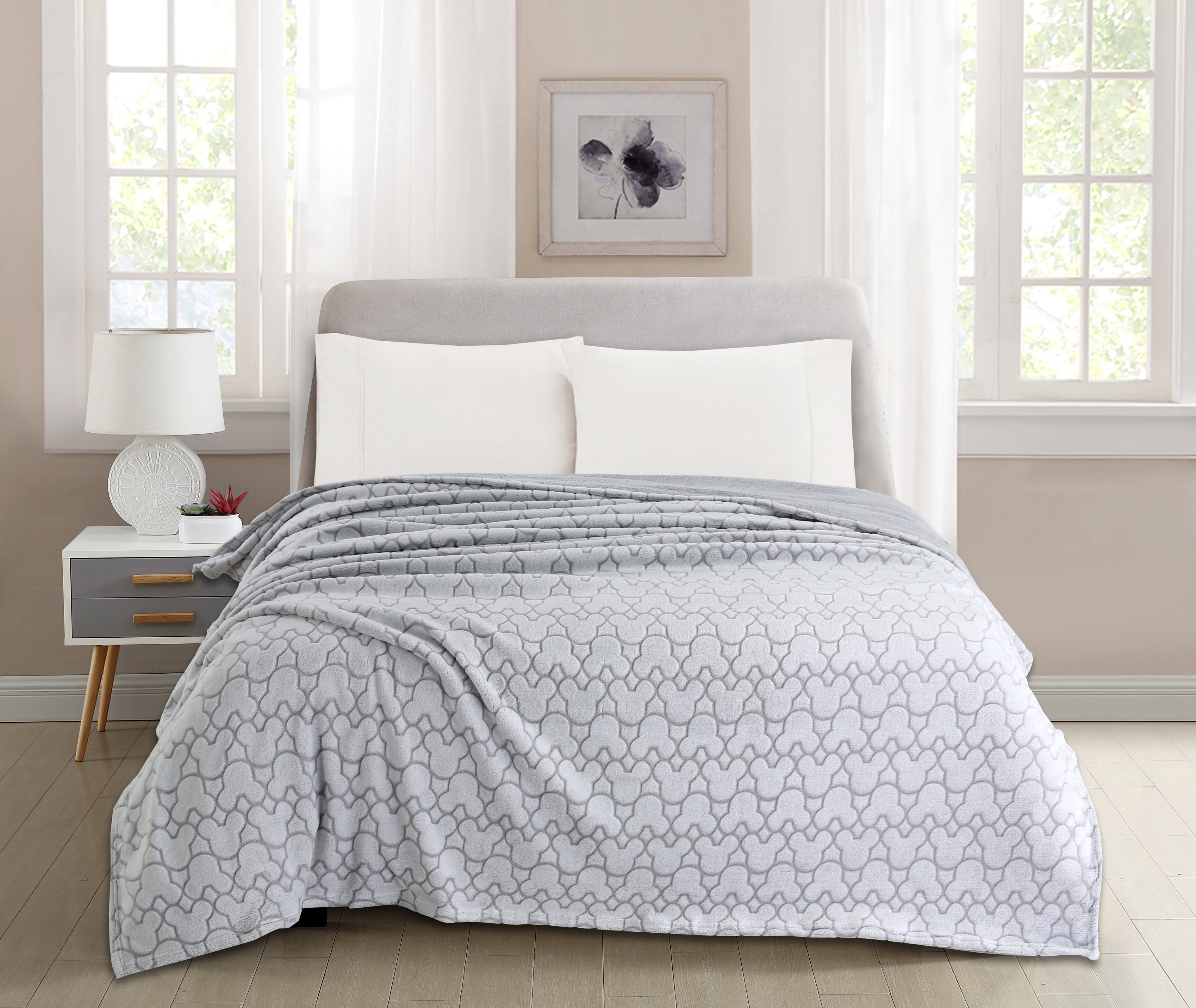 Harper Lane Velvet Plush Mickey Grey Twin Blanket Heavyweight Fleece ...