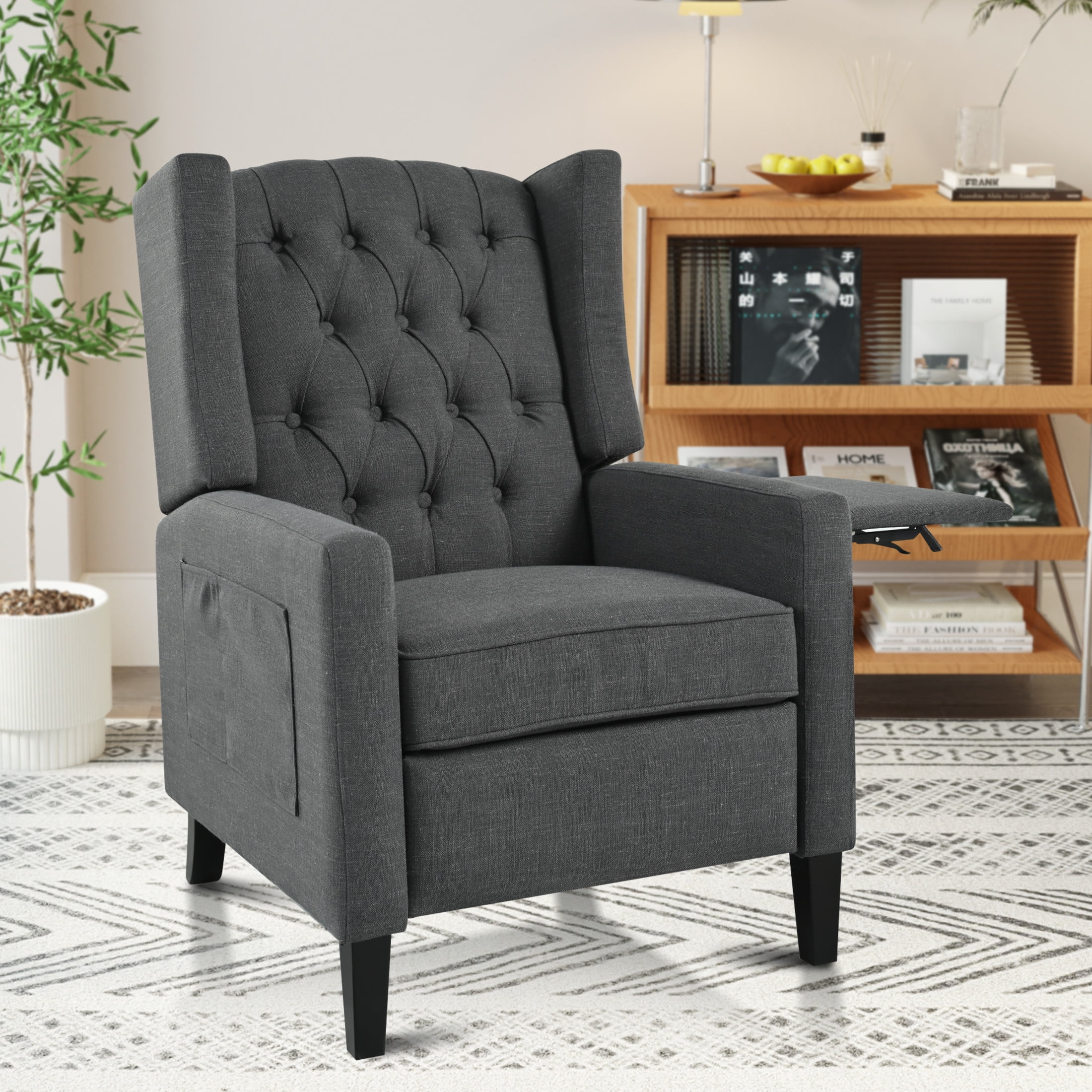 Noble House Harper Mid-Century Reclining Wingback Chair with USB Ports ...
