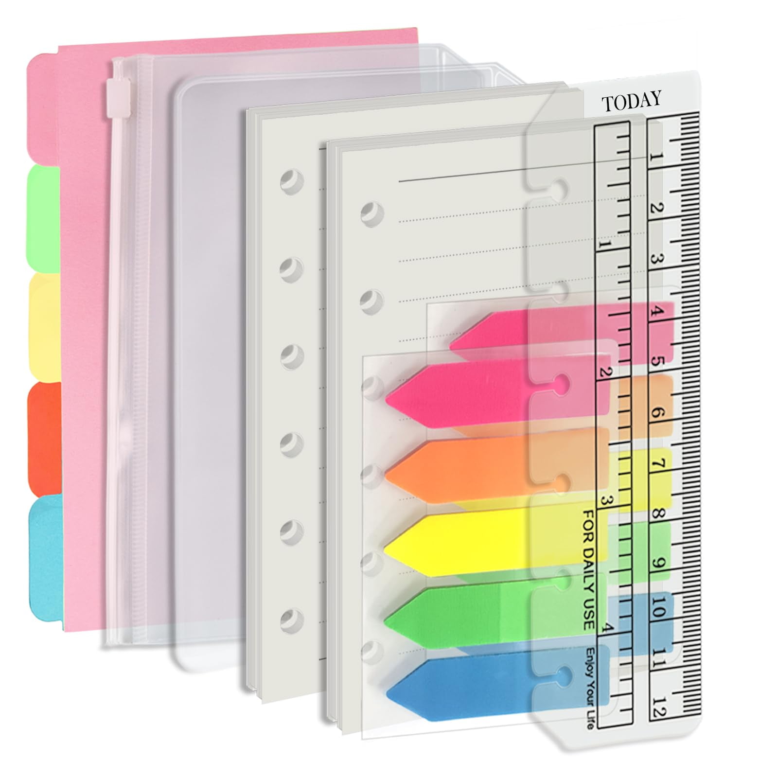Harphia A7 6 Holes Binder Refill Value Set, 90sheets rulled line loose ...