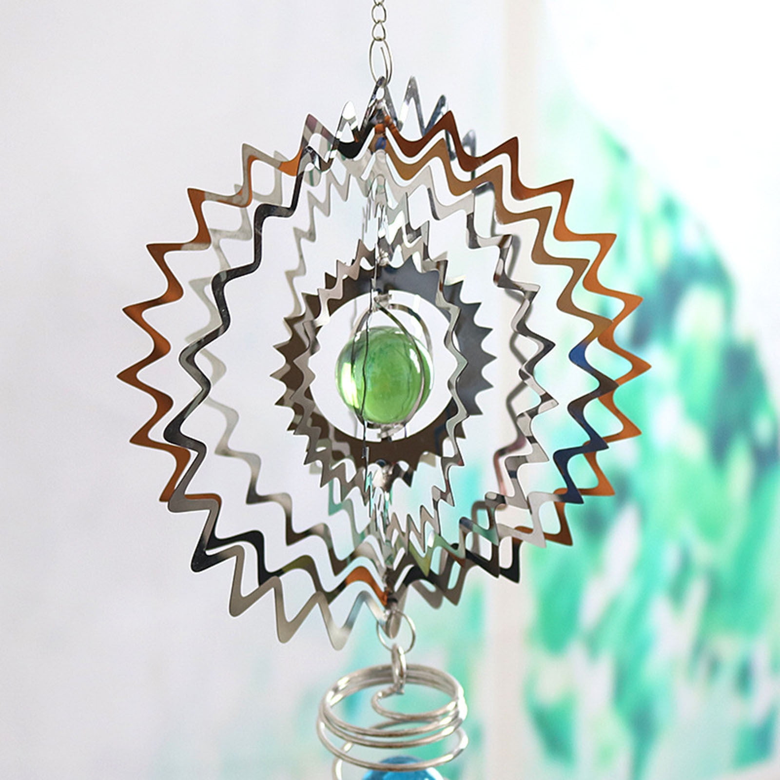 Harpi Crystal Wind Spinner with Tail Spinner- 3D Silver Garden Spinner ...