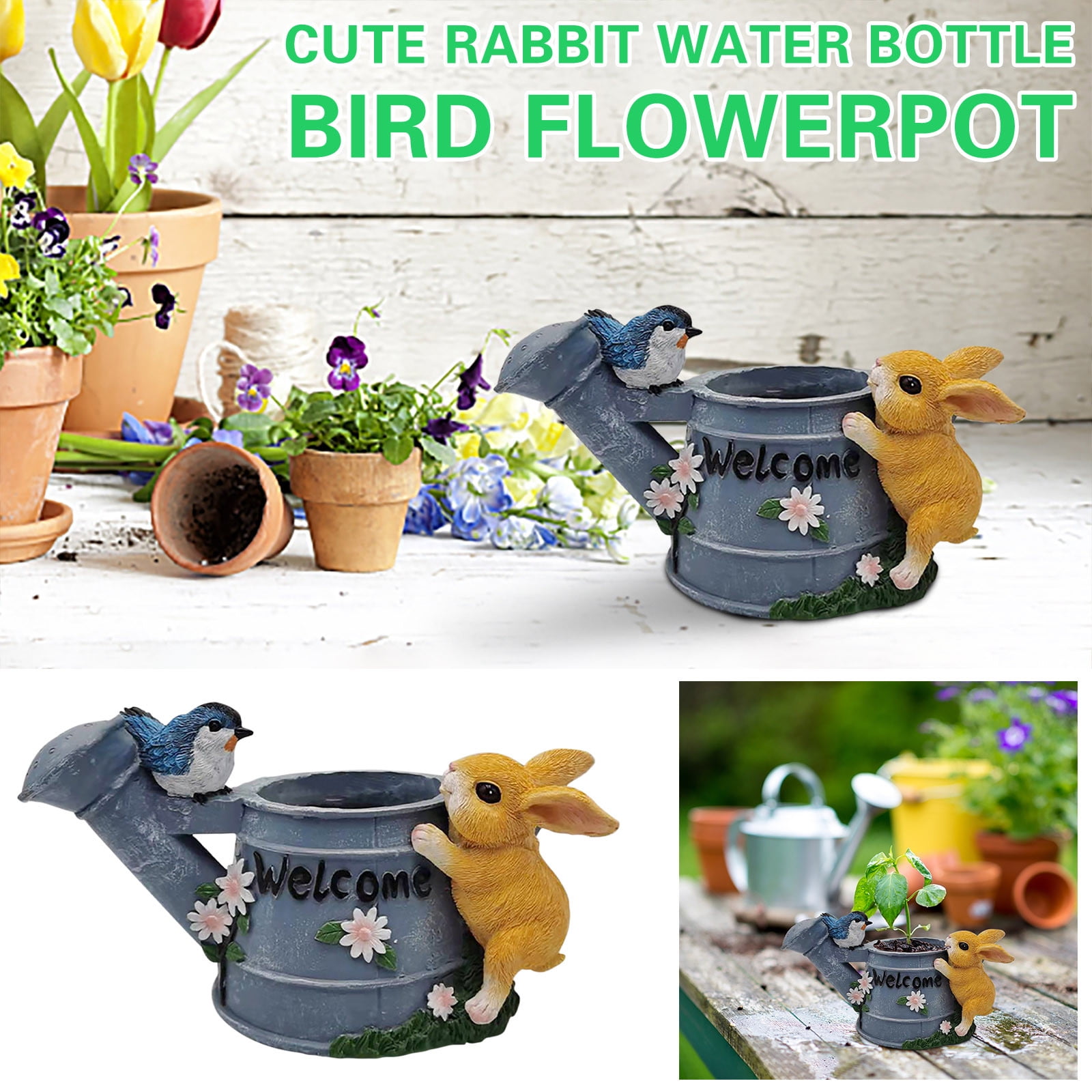 Harpi Flower Pots Outdoor Clearance, Cute Rabbit Kettle Bird Pot ...