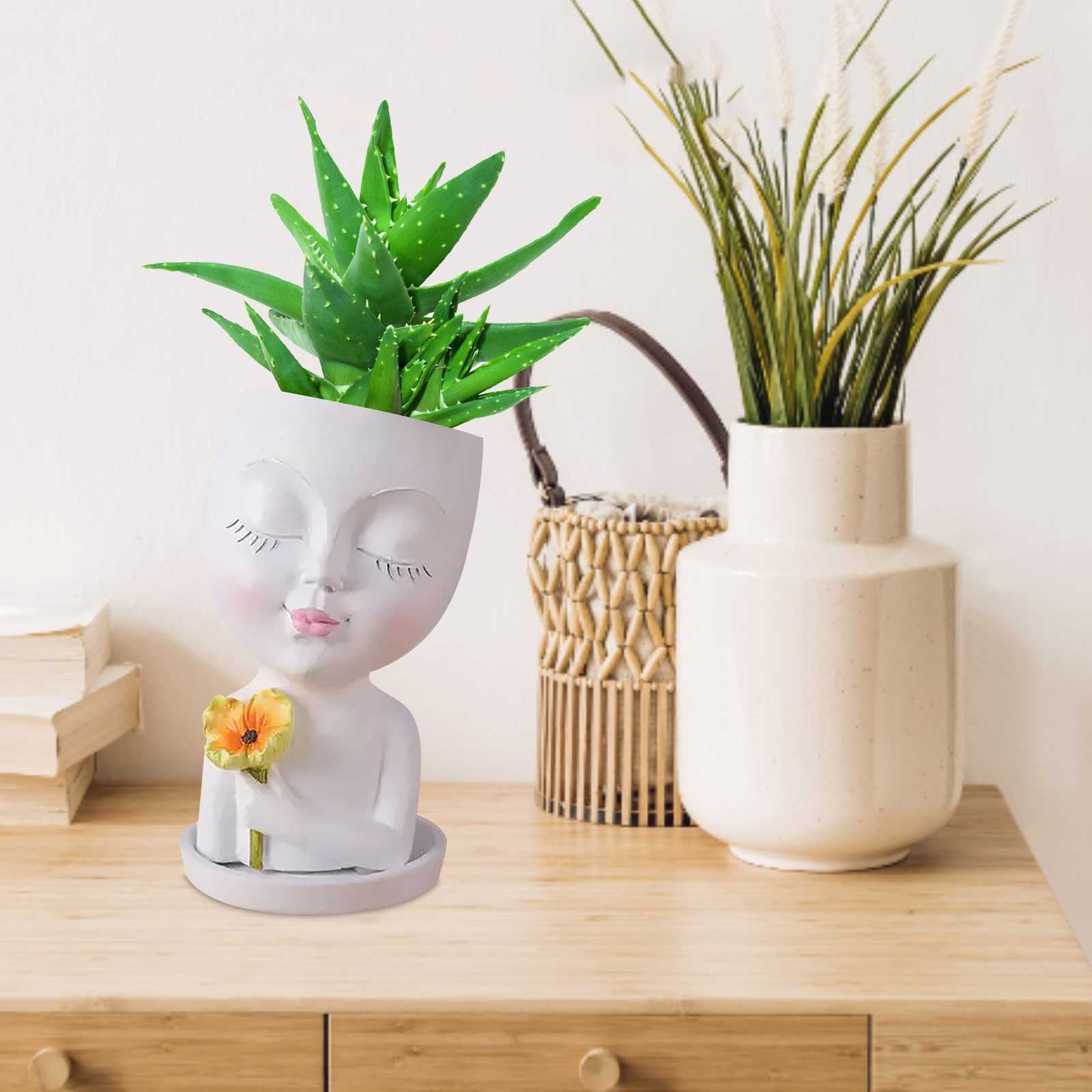 Harpi Flower Pots Outdoor Clearance, Girl with Flowers Flower Pot Resin ...