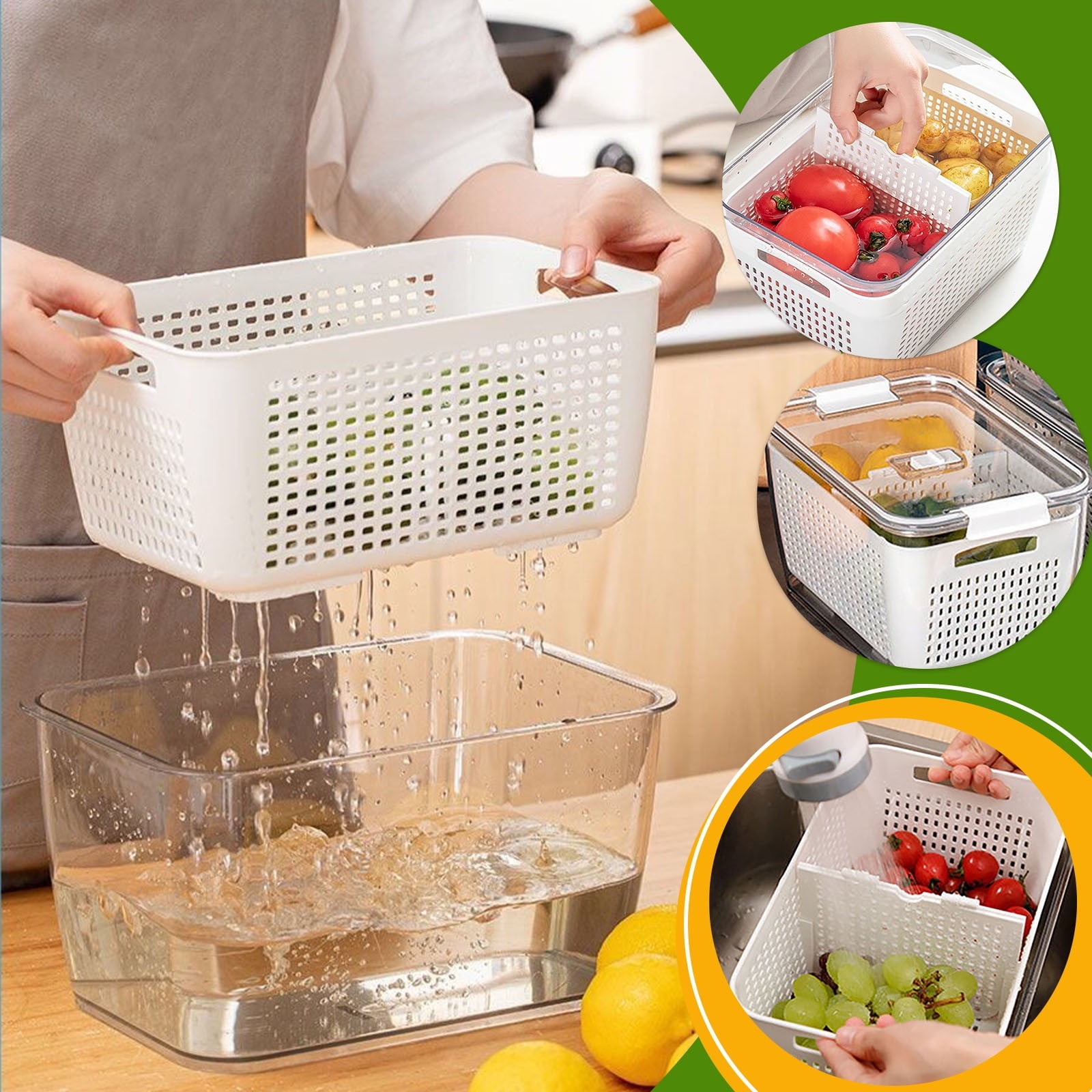 Harpi Fruit Vegetable Storage Containers for Fridge Draining Fresh ...