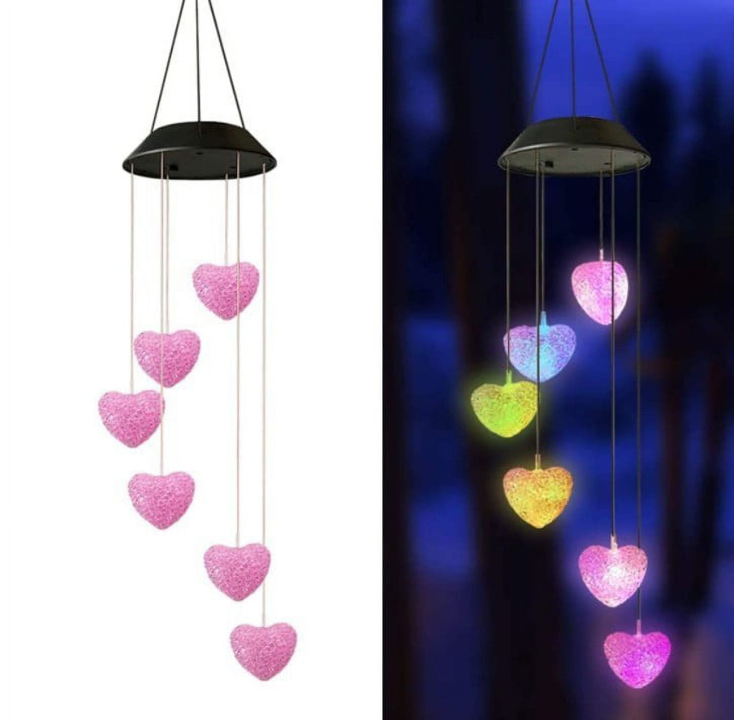 Harpi Solar Wind Chimes for Outside, Pink Heart Shaped Color Changing ...
