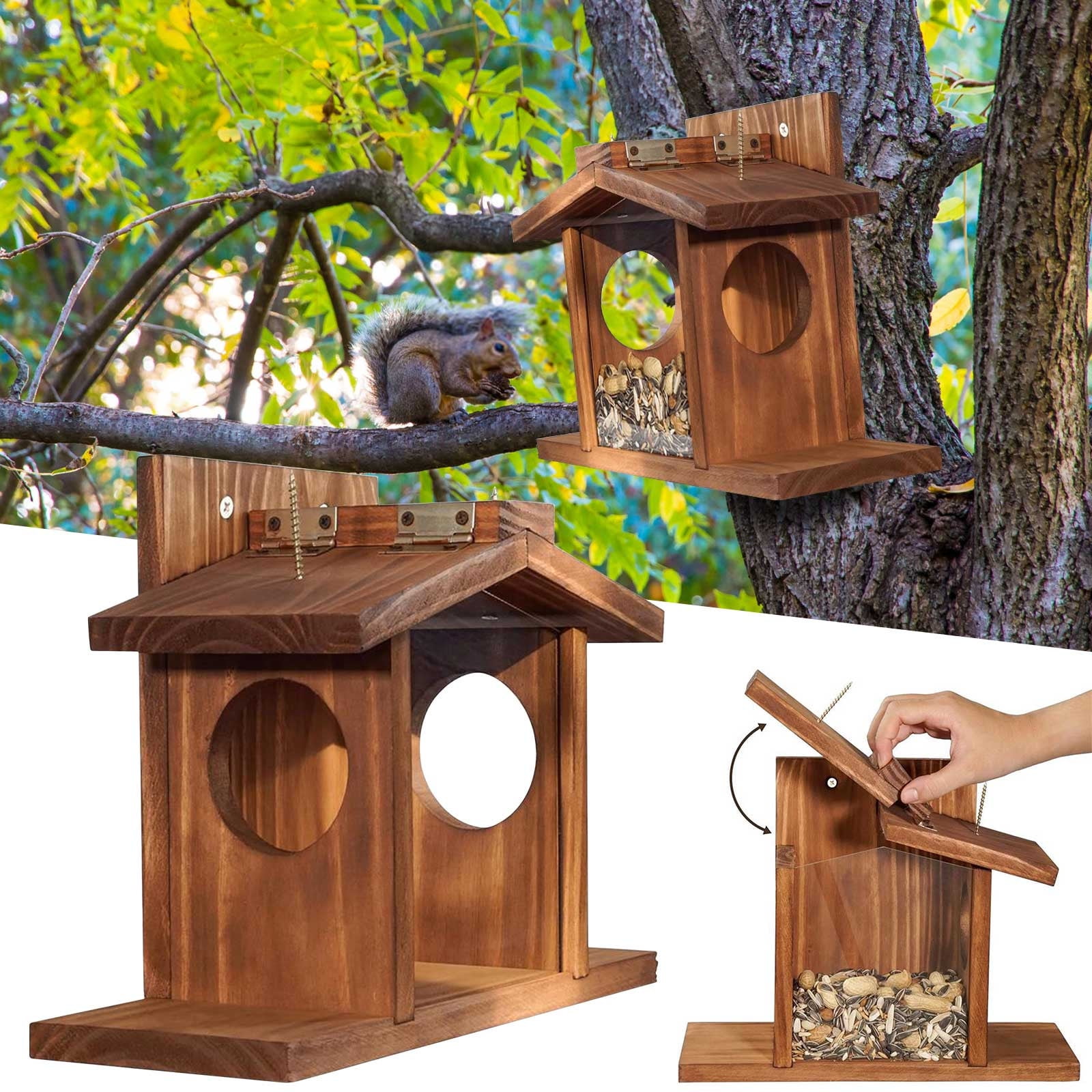 Harpi Squirrels Feeder Wooden Squirrels Feeder House Large Capacity ...