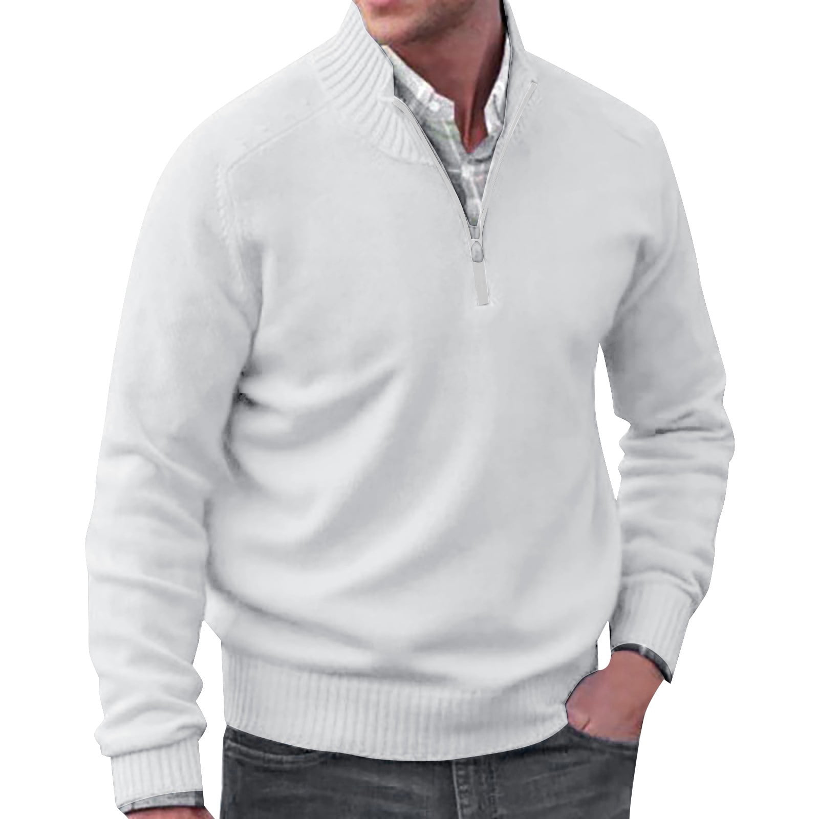 Harpily Men Sweater Coat Autumn Solid Color Casual Loose V Neck Tight