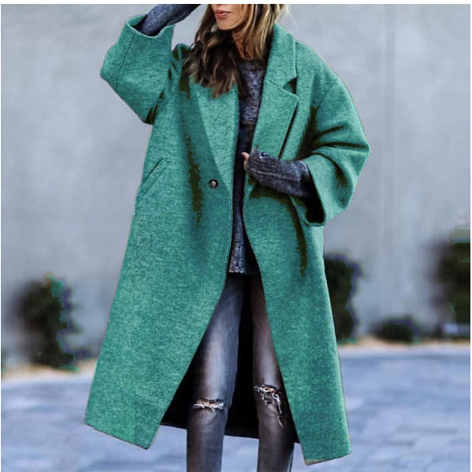 Harpily Wool & Blends Women Casual Long Coat Belt Less Lapel Loose ...