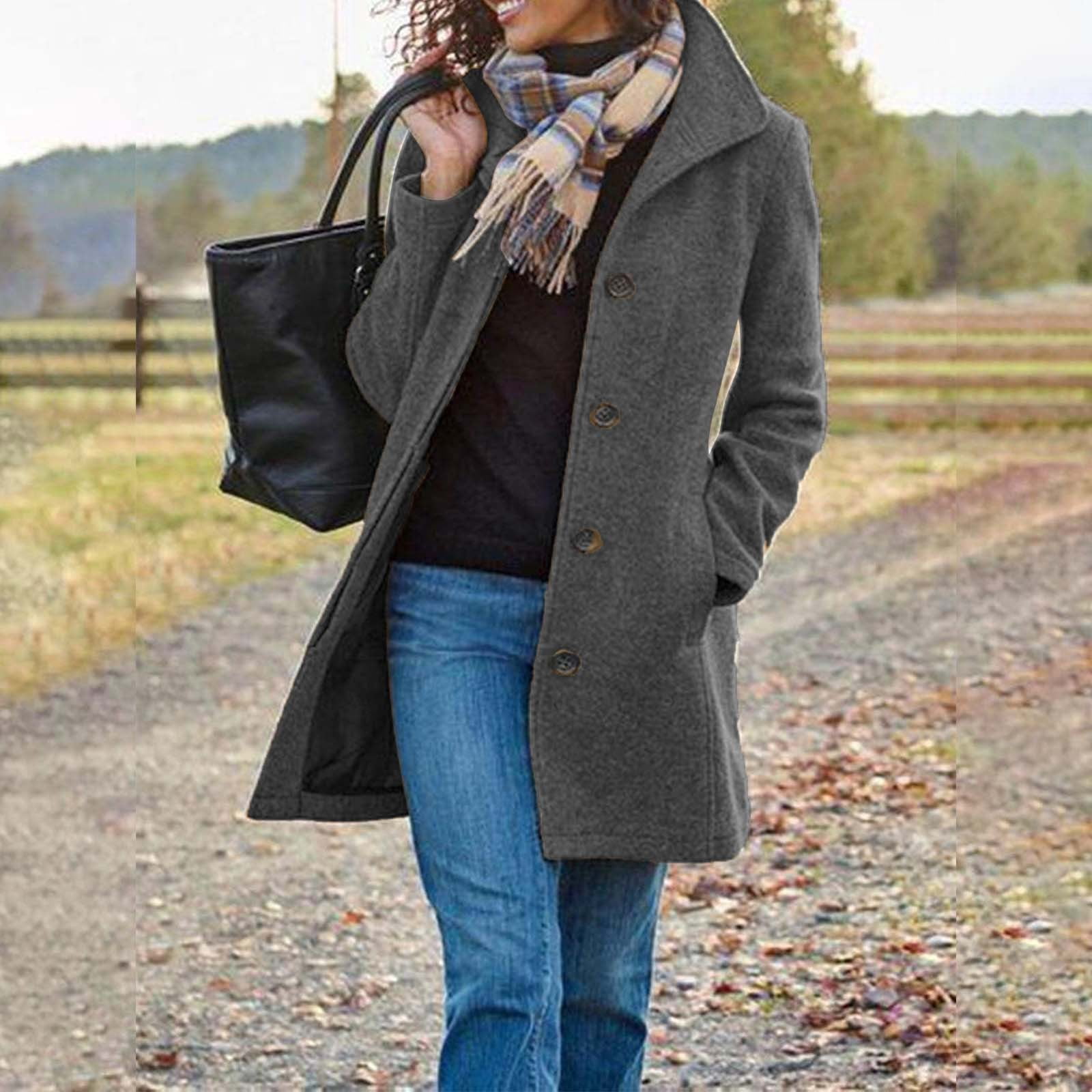 Harpily Wool & Blends Women Solid Color Vintage Mid Length Button Wool ...