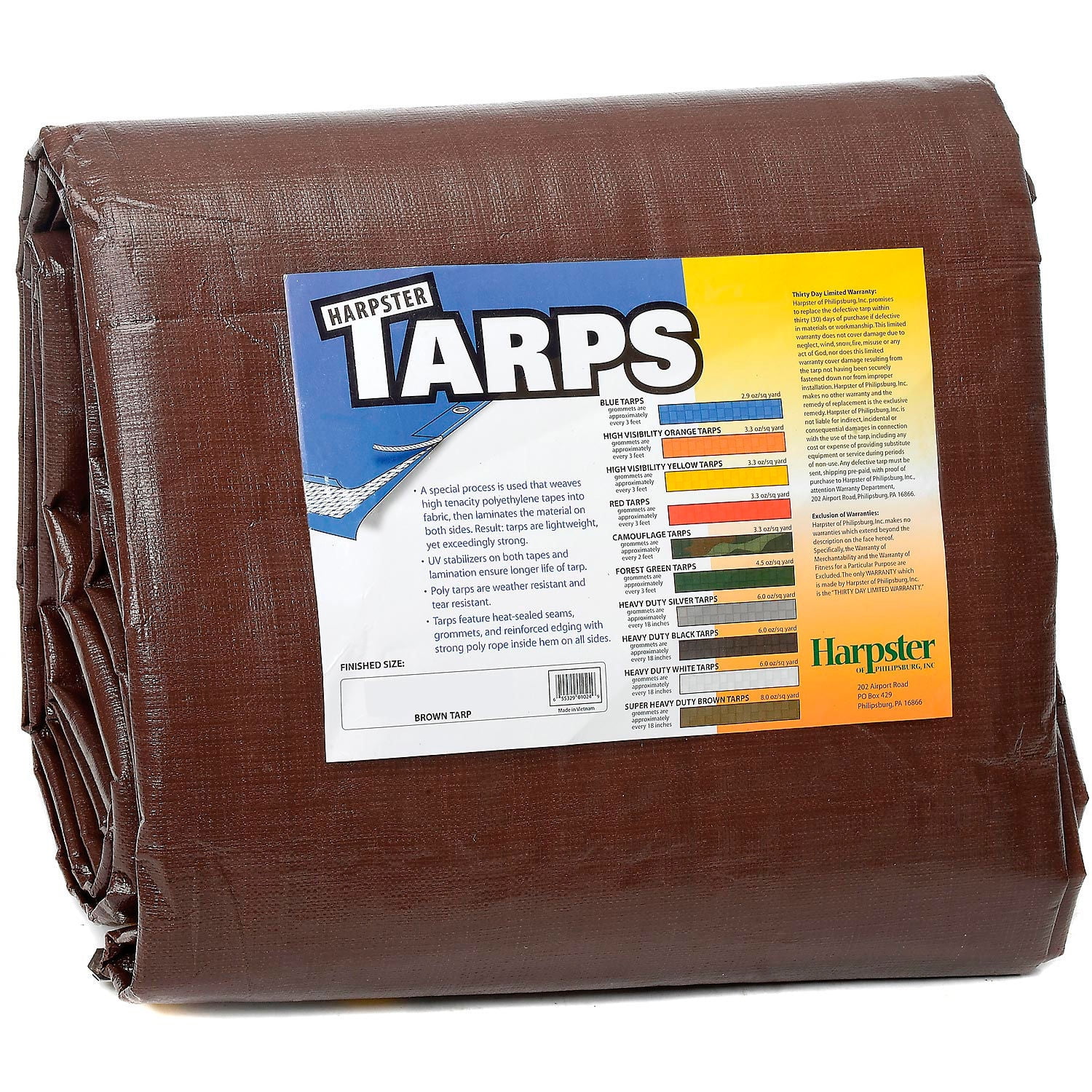 Harpster Tarps 10x10 ft. Super Heavy Duty Brown Poly Waterproof Covers ...