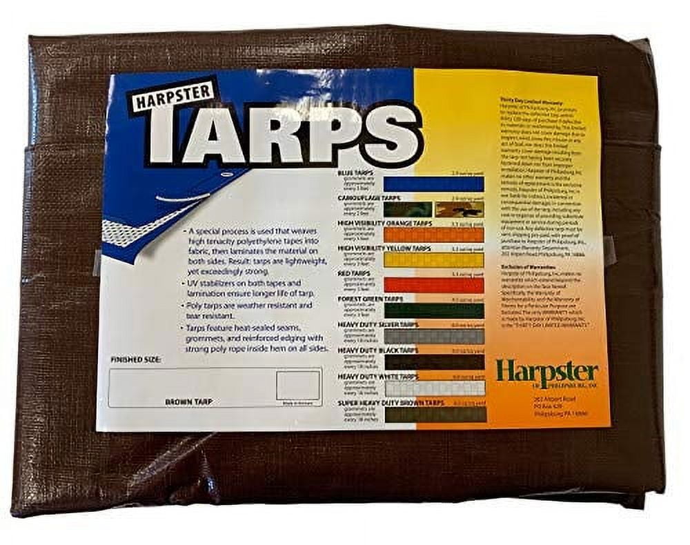 Harpster Tarps Waterproof 15x15 ft. Super Heavy Duty Brown Poly Tarp, 8 ...