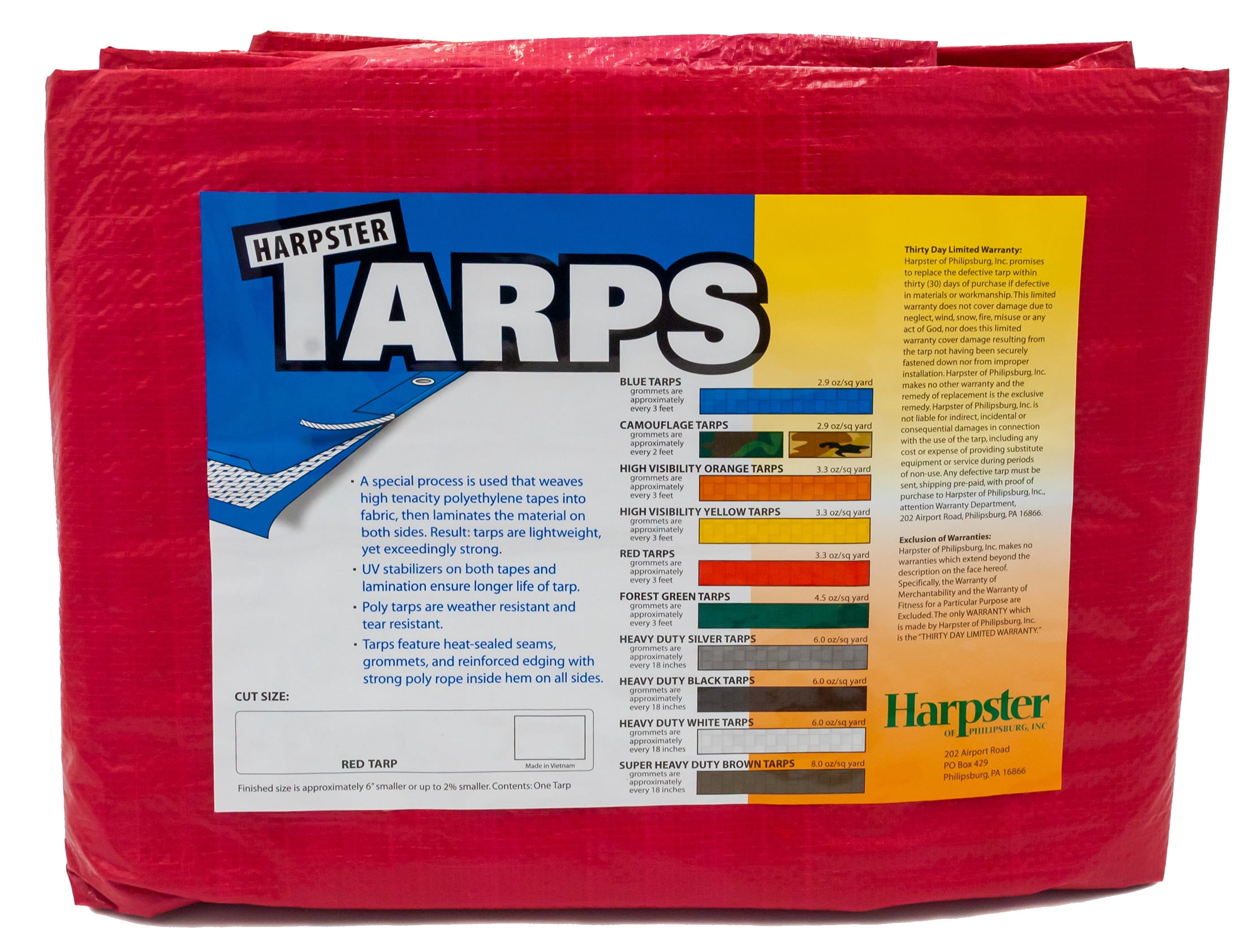 Harpster Tarps 8' x 10' High Visibility RED 3.3 oz. Poly Tarp 8 Mil ...
